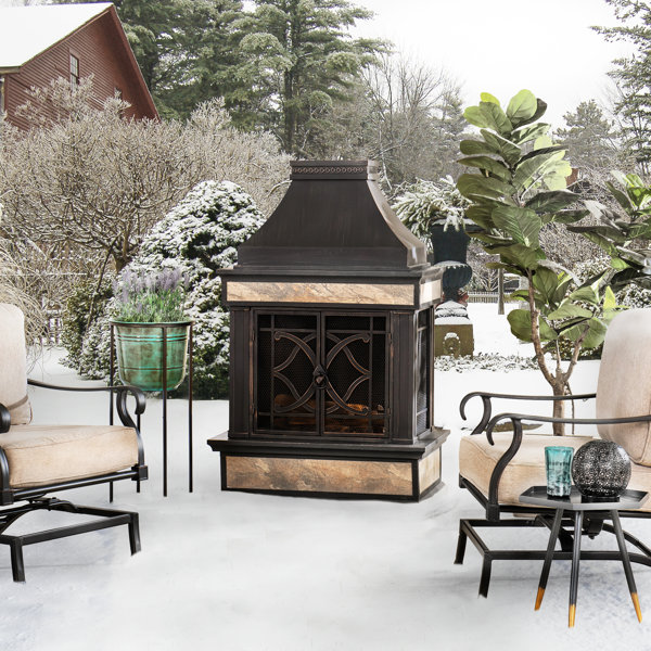 Fleur De Lis Living Sunjoy Sofie Outdoor Fireplace, Heirloom Patio Wood ...