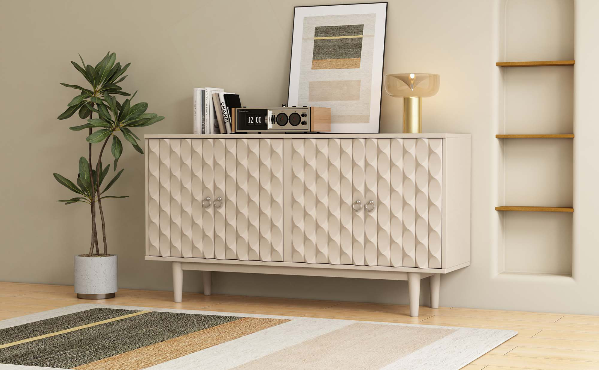 George Oliver Modern 4-Door Sideboard With Convex Pattern Doors And 2 ...