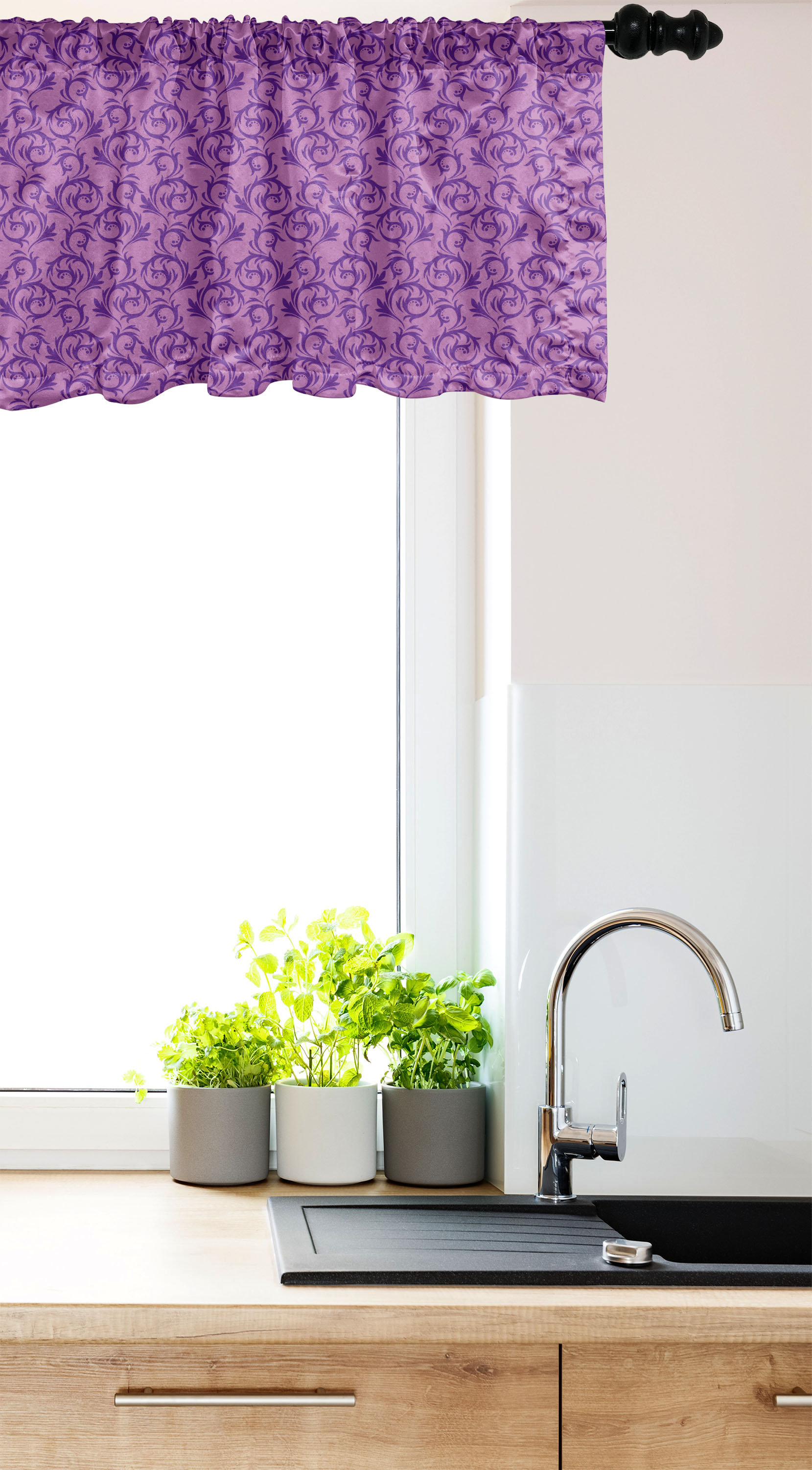 Ambesonne Vintage Valance Pack of 2 Rococo Scroll Curls Dried Rose and ...