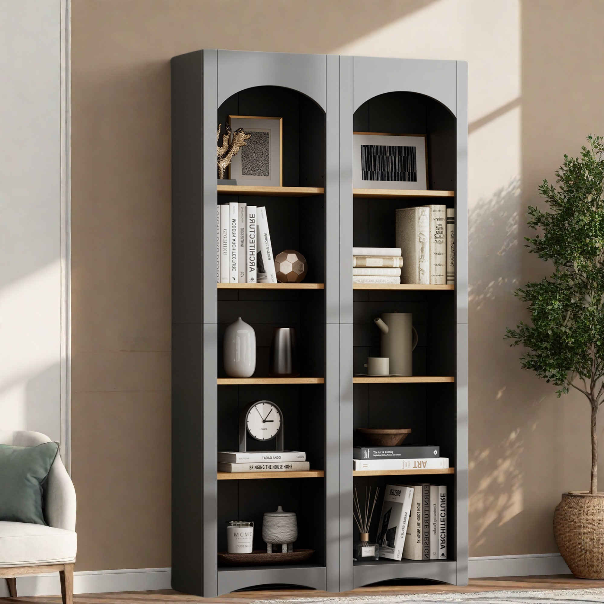 Red Barrel Studio Farmhouse Two-tone Storage Bookcase With 5 Tiers ...