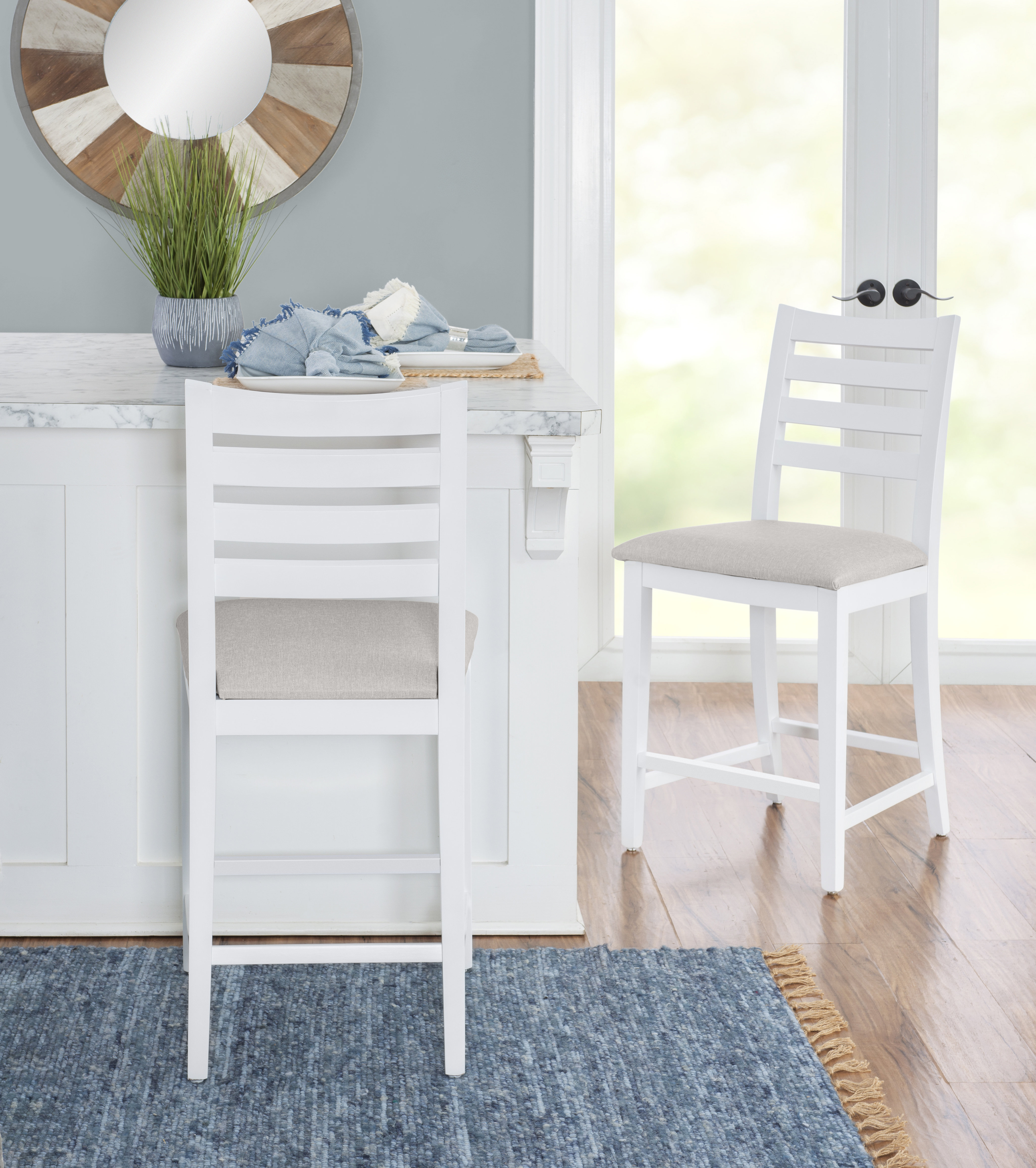 Sand & Stable™ Sandra Short Stool White Upholstered & Reviews | Wayfair