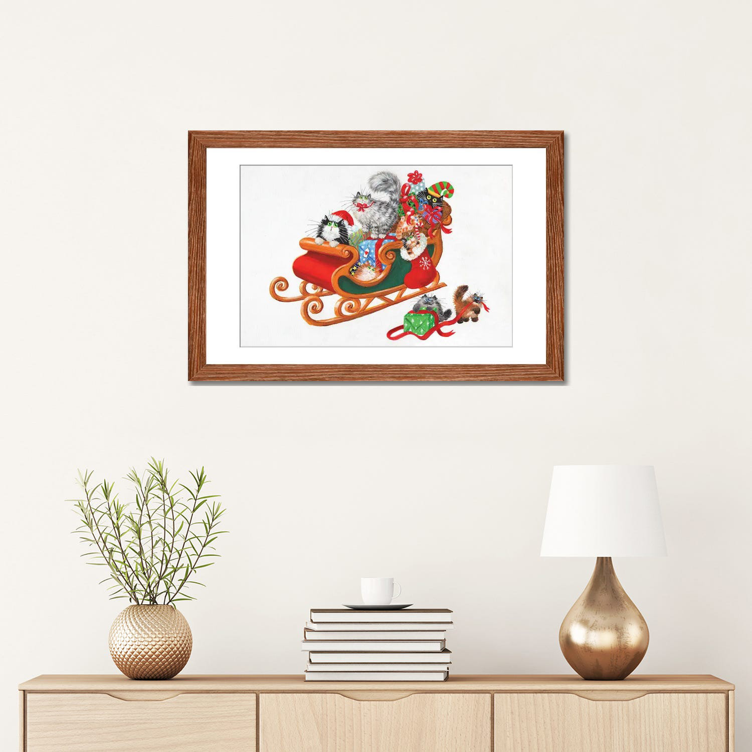 The Holiday Aisle® Xmas Sleigh Cats - Wall Art Print - Framed Fine Art ...