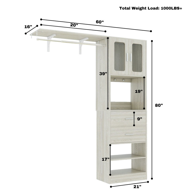 Latitude Run® 60" Closet System With Visualize Cabinet Door And Wooden ...