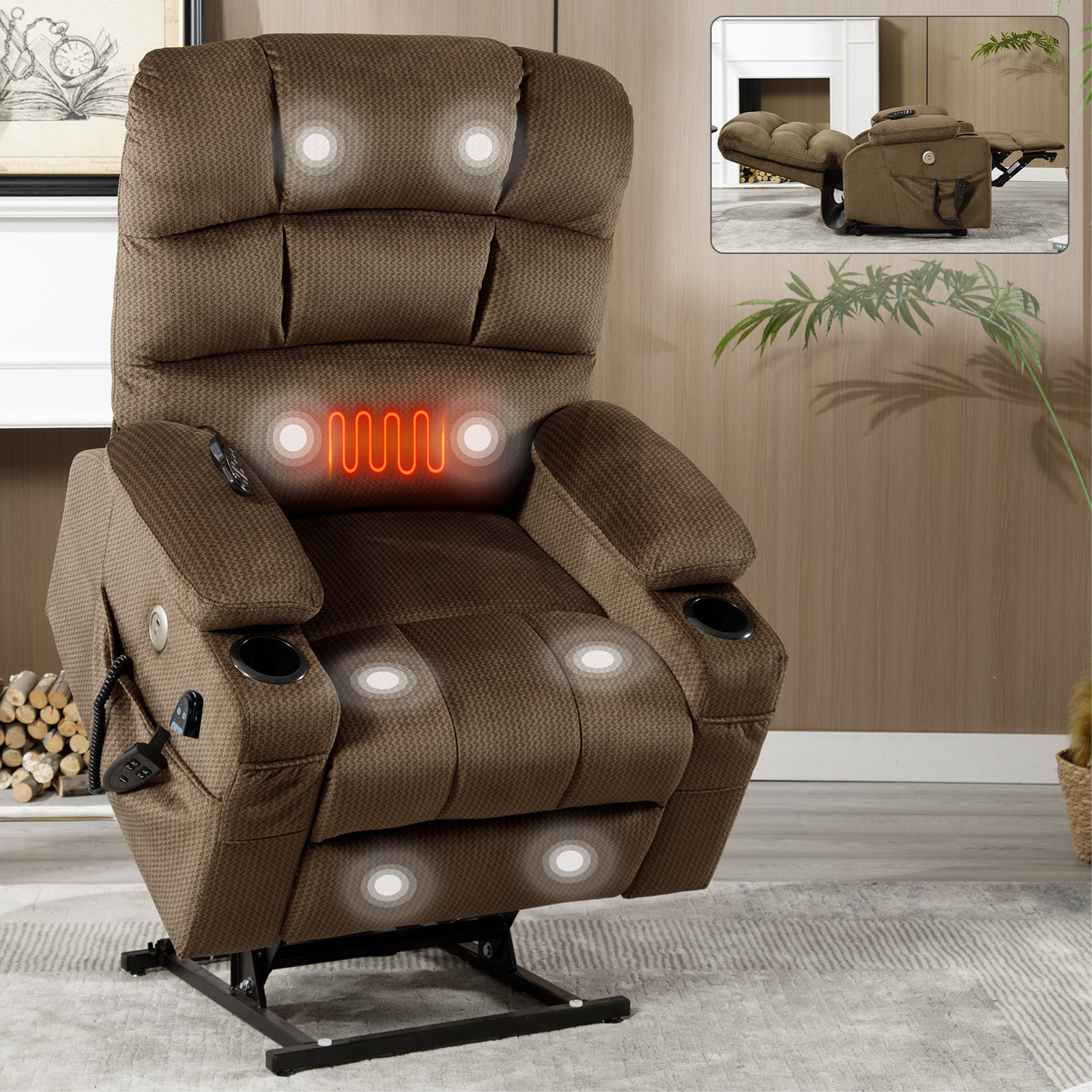 Red Barrel Studio® Dillon Power Lift Recliner with Dual Motors, Massage ...