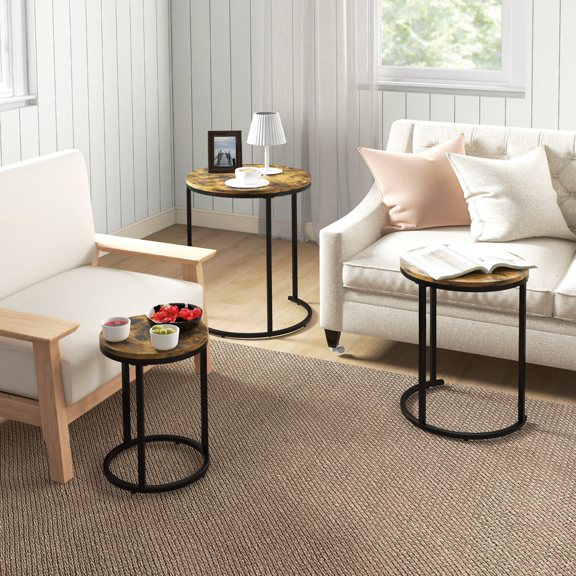 17 Stories Nesting Tables Set of 3, Stackable Round Coffee Tables ...