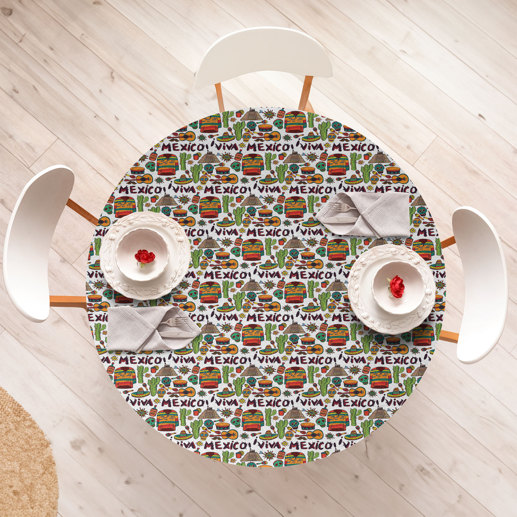 Wrought Studio™ Mexican Fitted Round Tablecloth Multicolor | Wayfair