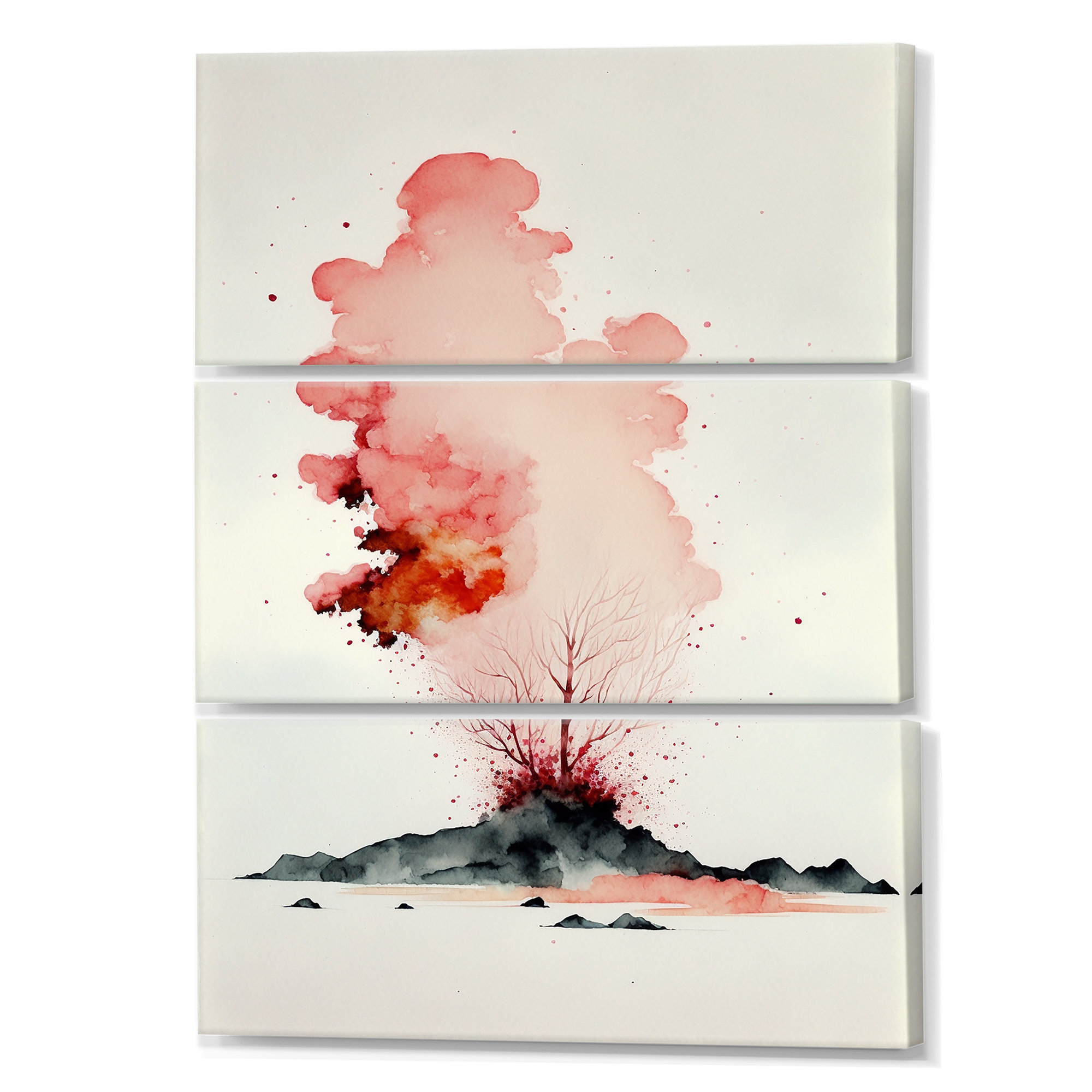 Red Barrel Studio® Red Watercolor Tree On The Mountain II On Canvas 3 ...