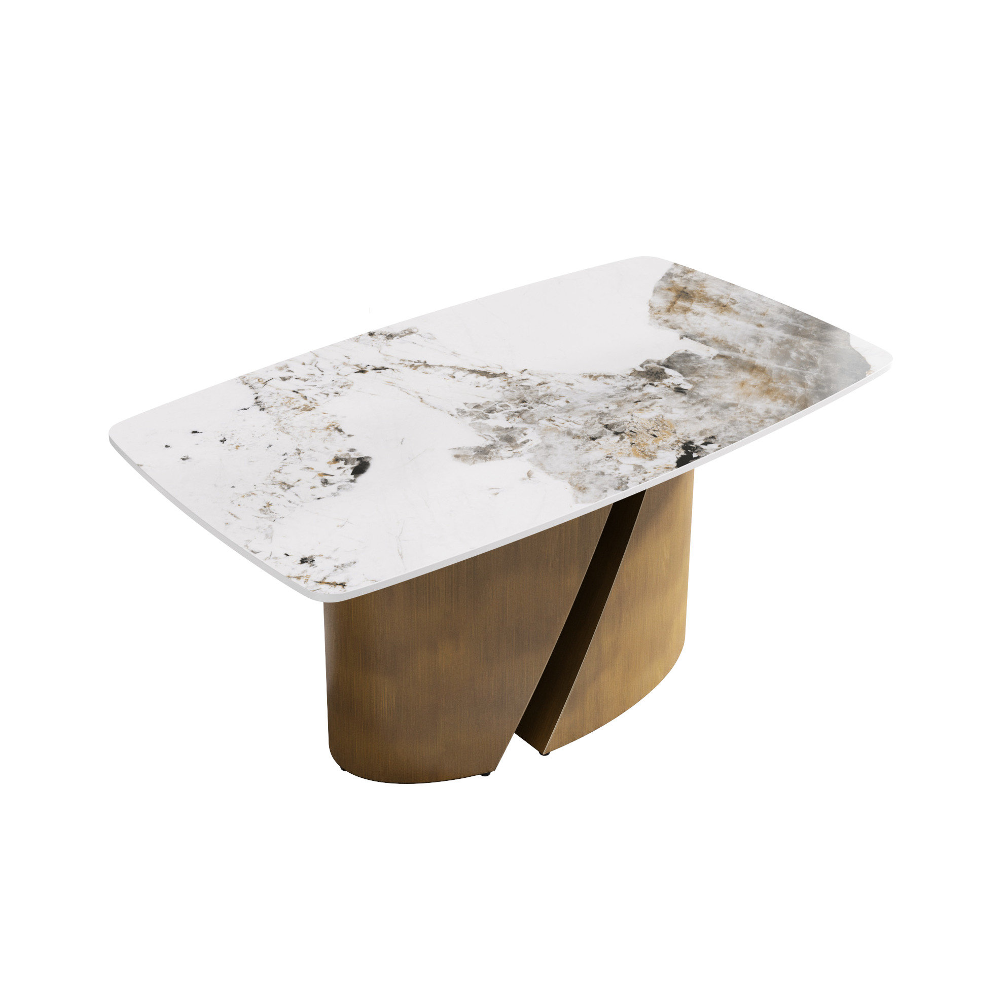 Ivy Bronx 63" Dining Table With Sintered Stone Surface And Bronze Iron ...