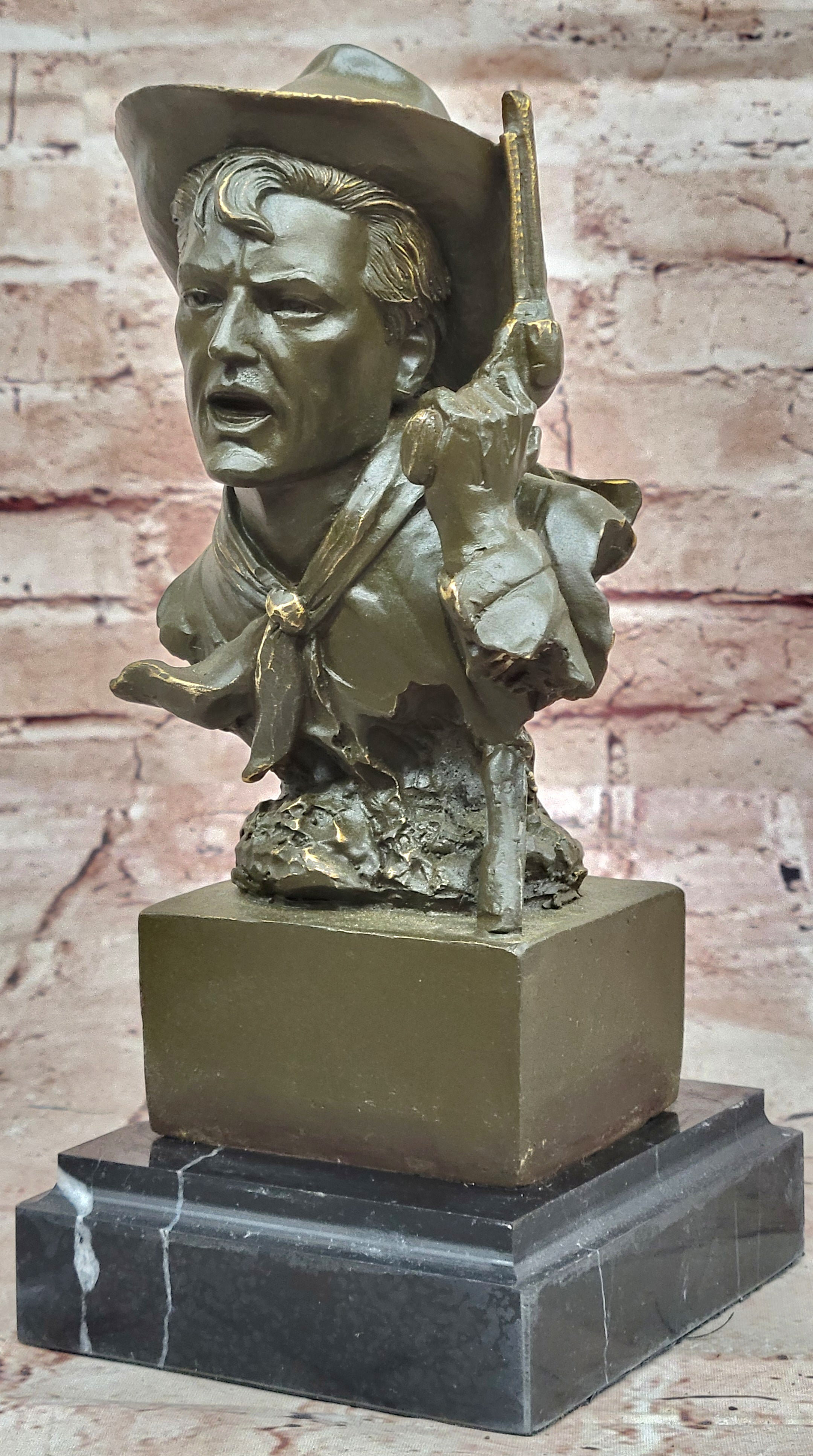 Canora Grey Cowboy Bronze Bust with Revolver – Western Americana Art ...