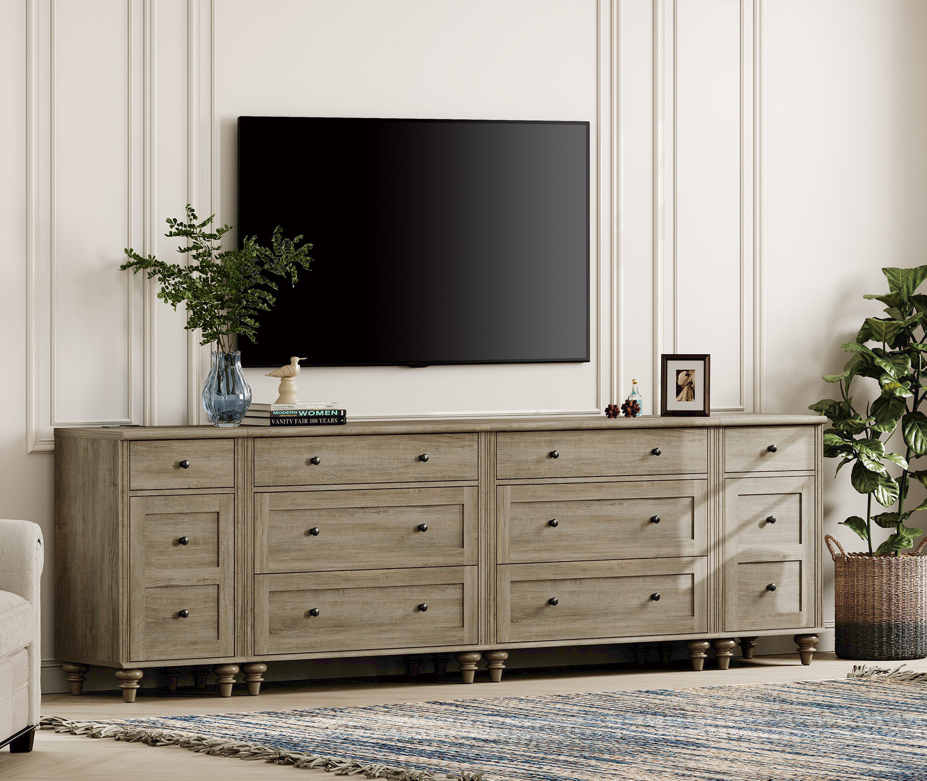 Alcott Hill® 100 Inch TV Stand With 8 Drawers, TV Cabinet Entertainment ...