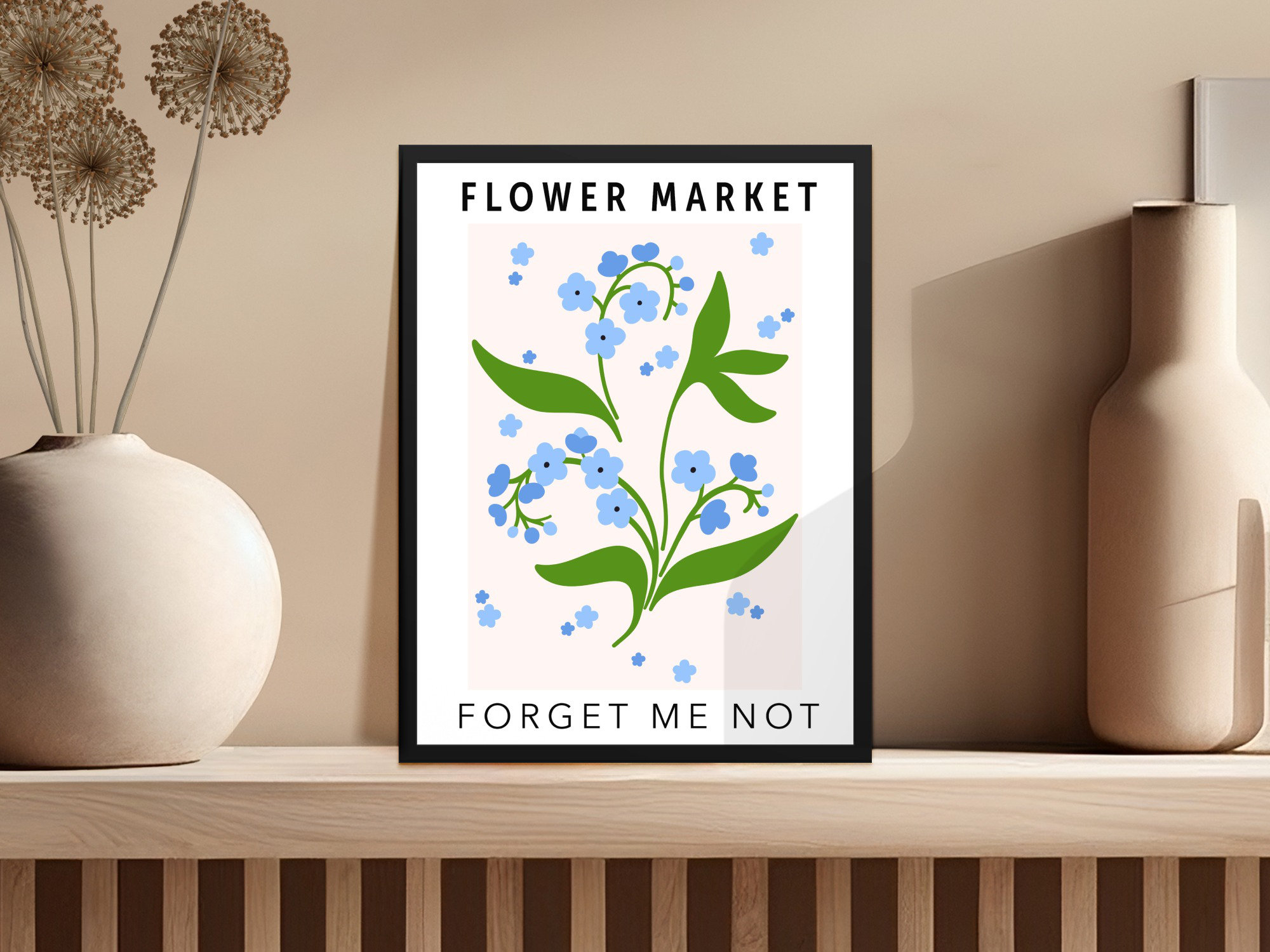 Lark Manor Flower Market with Forget Me Not Floral Illustration Poster ...