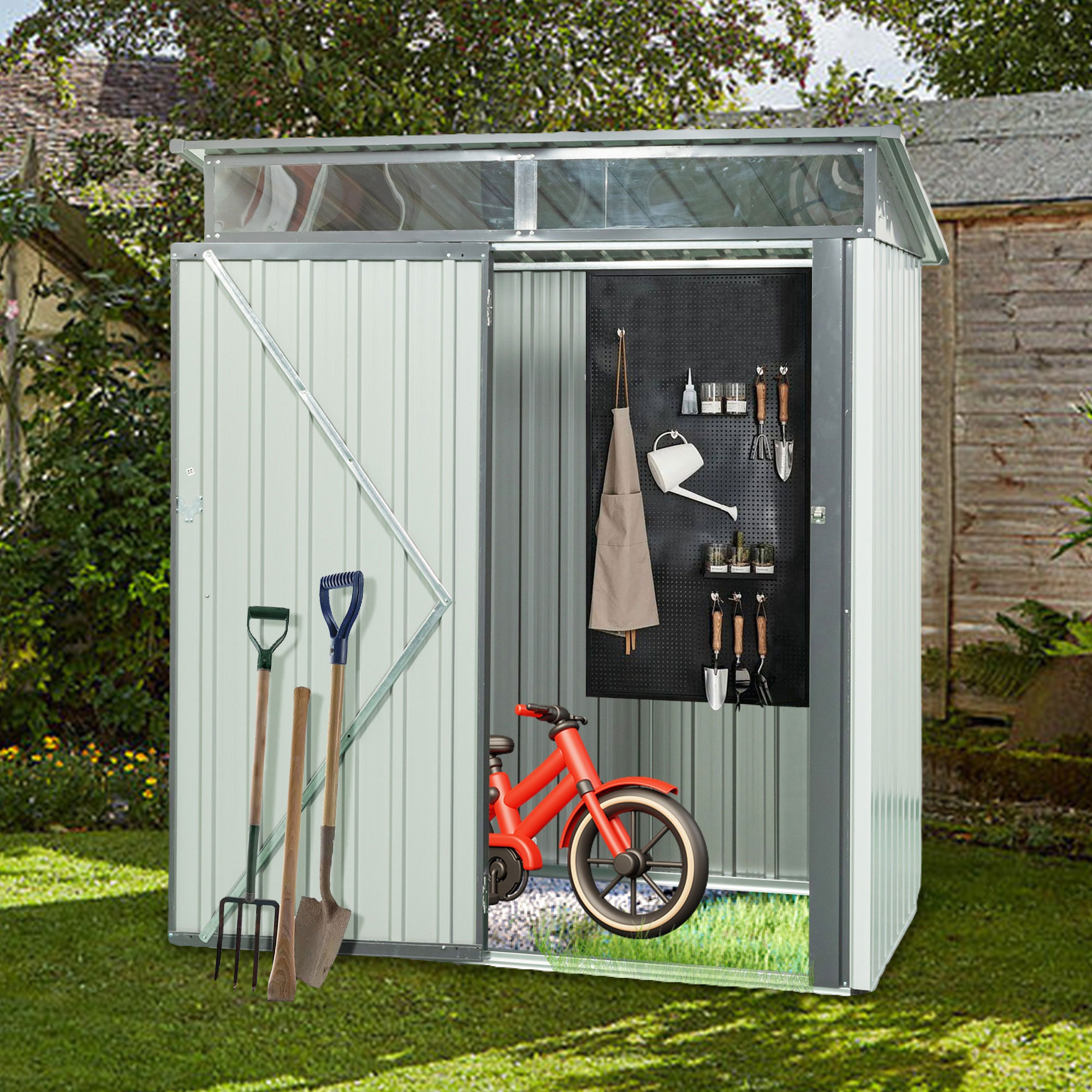 Magiccactus 5ft x 3ft Outdoor Metal Storage Shed Transparent plate ...