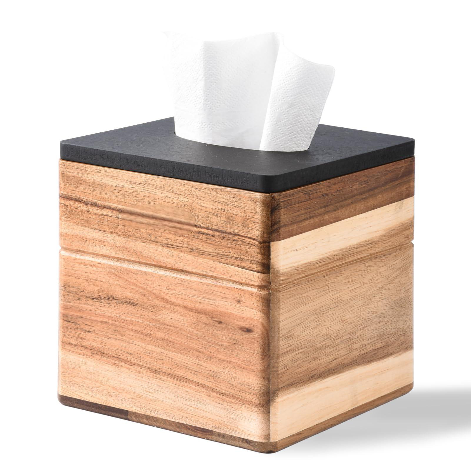 Loon Peak Tissue Box Cover Square, Acacia Wood Tissue Box Holder For ...