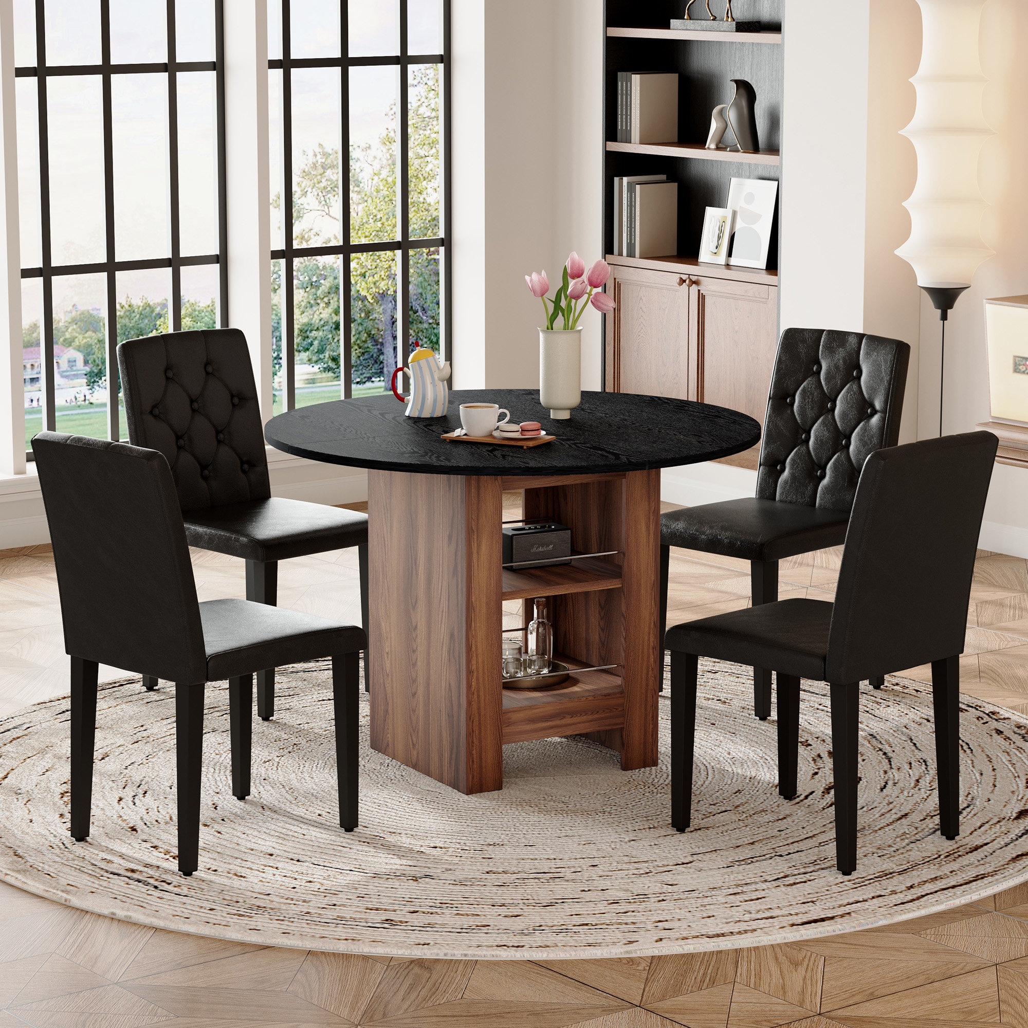 Lark Manor™ 42" Mid-Century Modern Round Dining Table With Storage Base ...