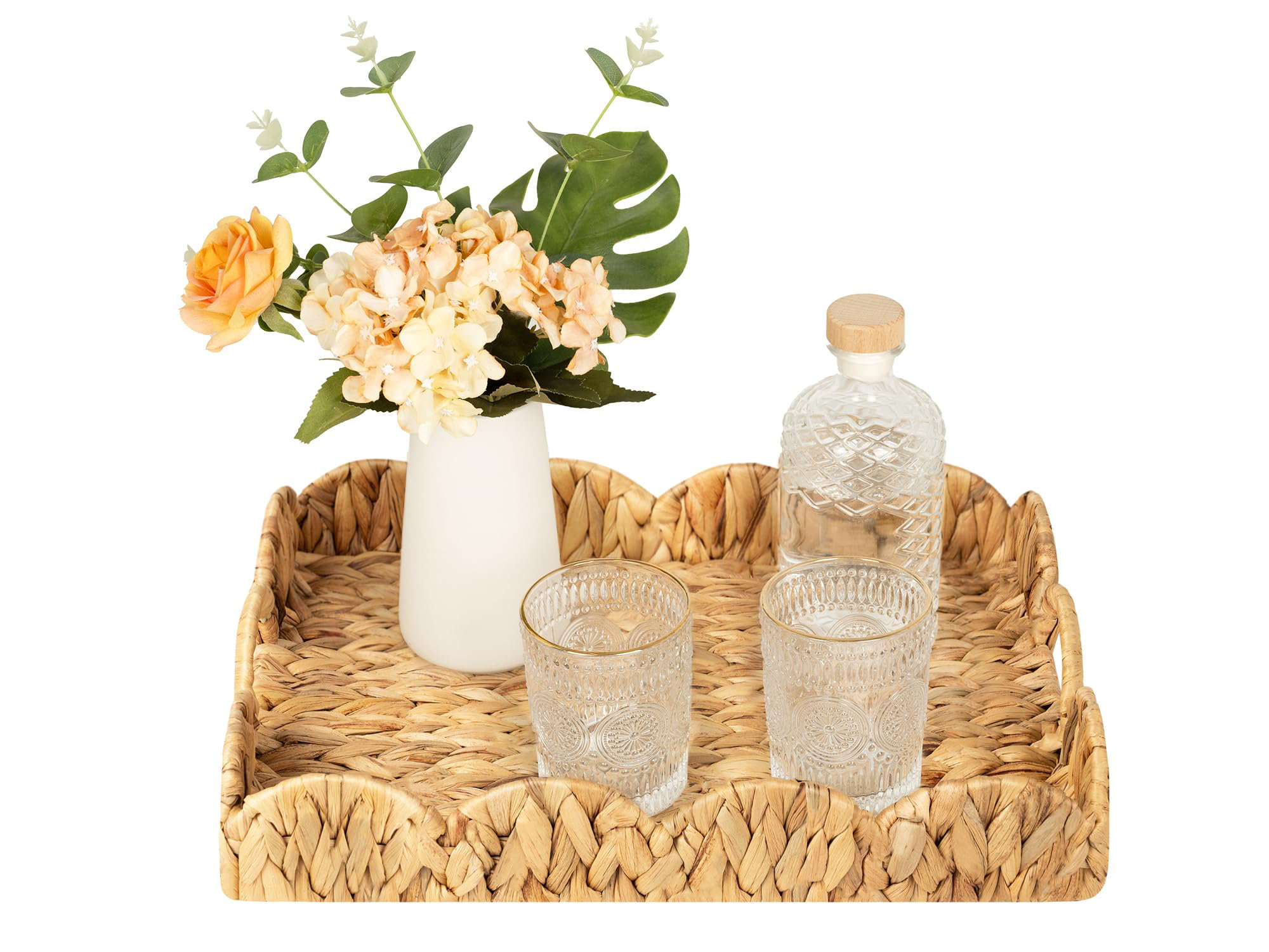 Dakota Fields Rectangular Wicker Fan Tray, Rattan Tray With Handles For ...