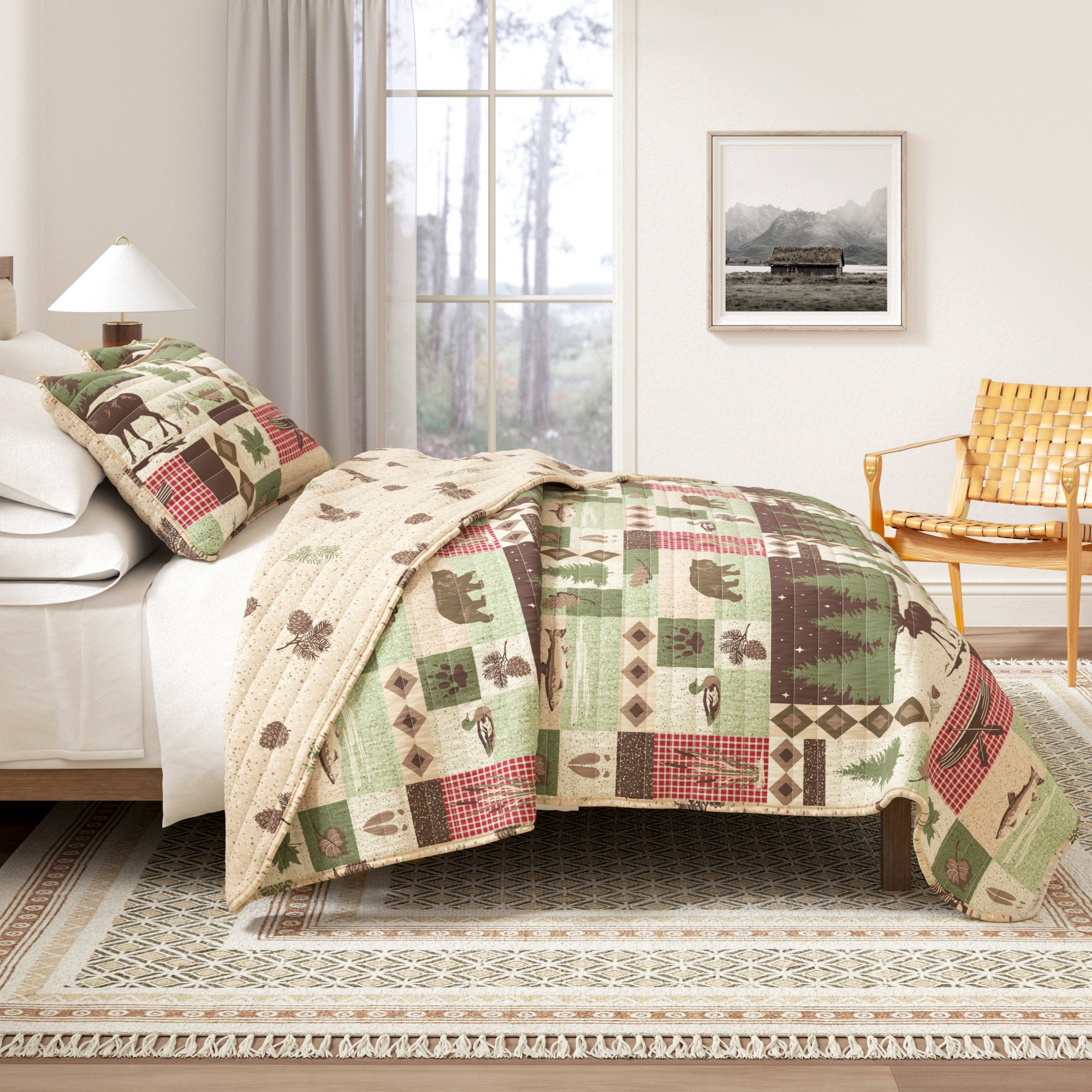 FreshFolds Nature / Animals Lodge Patchwork Quilt Set with Shams ...