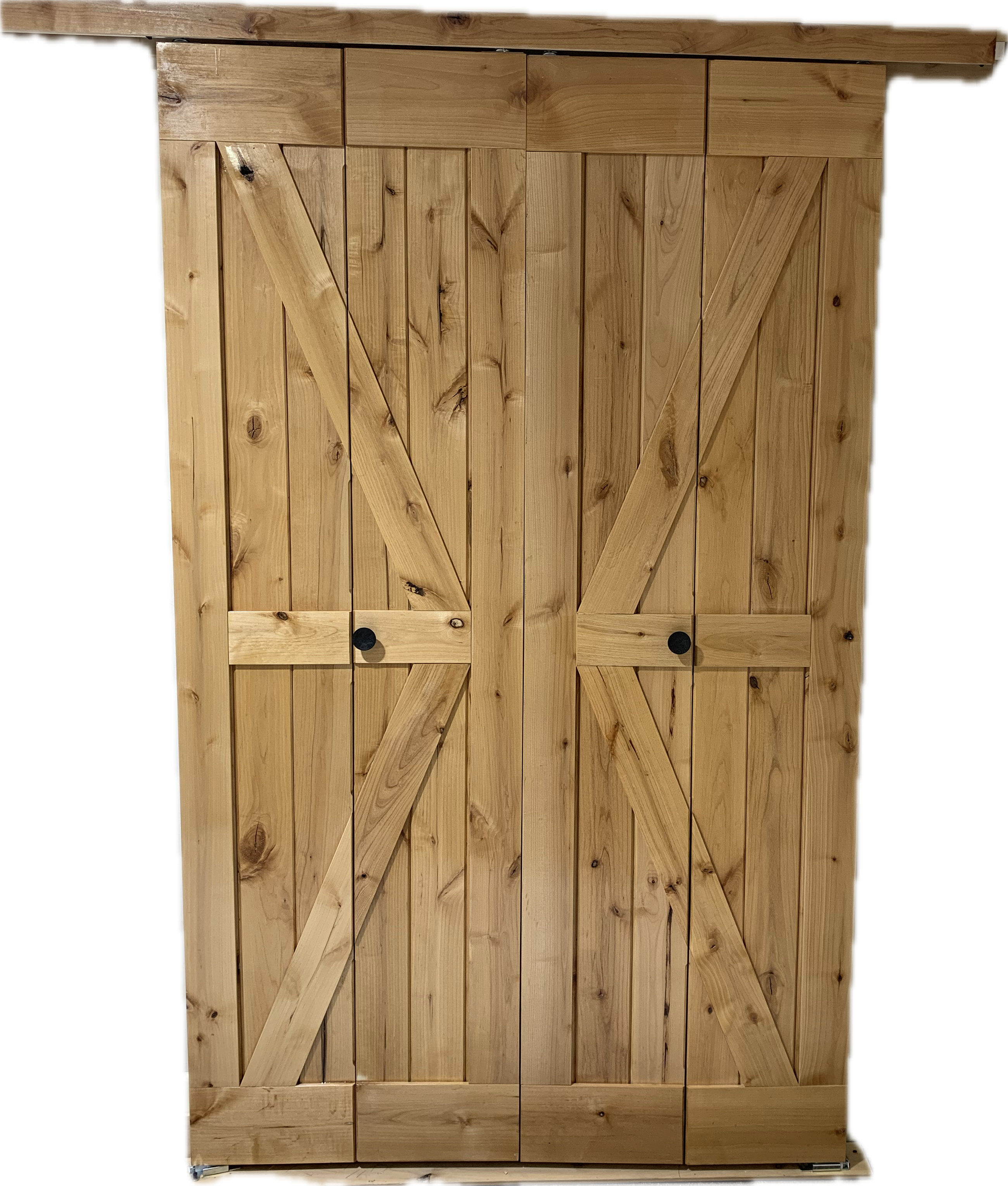Lubann Double Finished Alder Wood Bifold Barn Doors wtih Wooden Box ...