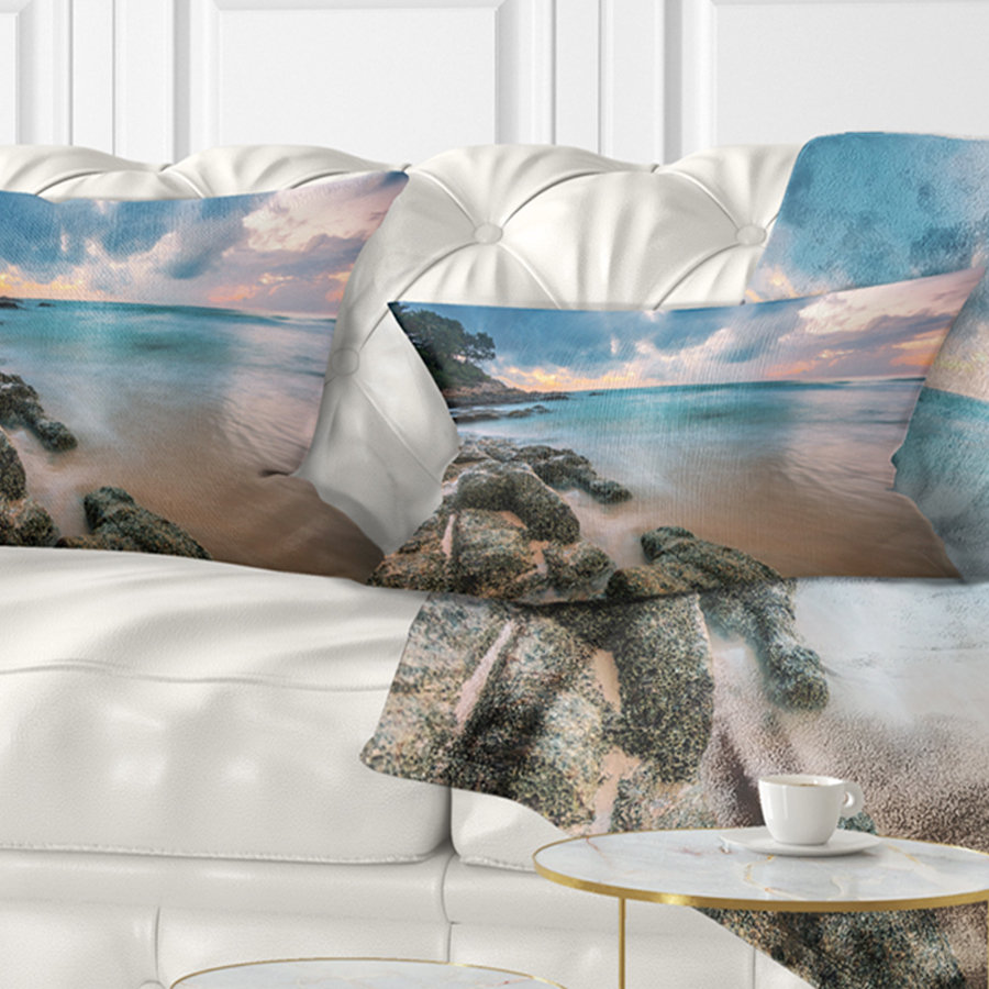 Design Art Gloomy Tropical Sunset Beach - Sea & Shore Printed Throw Pillow | Wayfair
