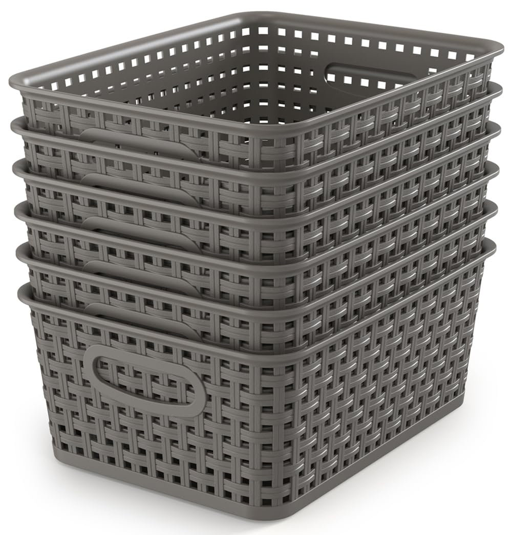 Rebrilliant Woven Storage Organizer Basket, 6-Pack Plastic Weave ...