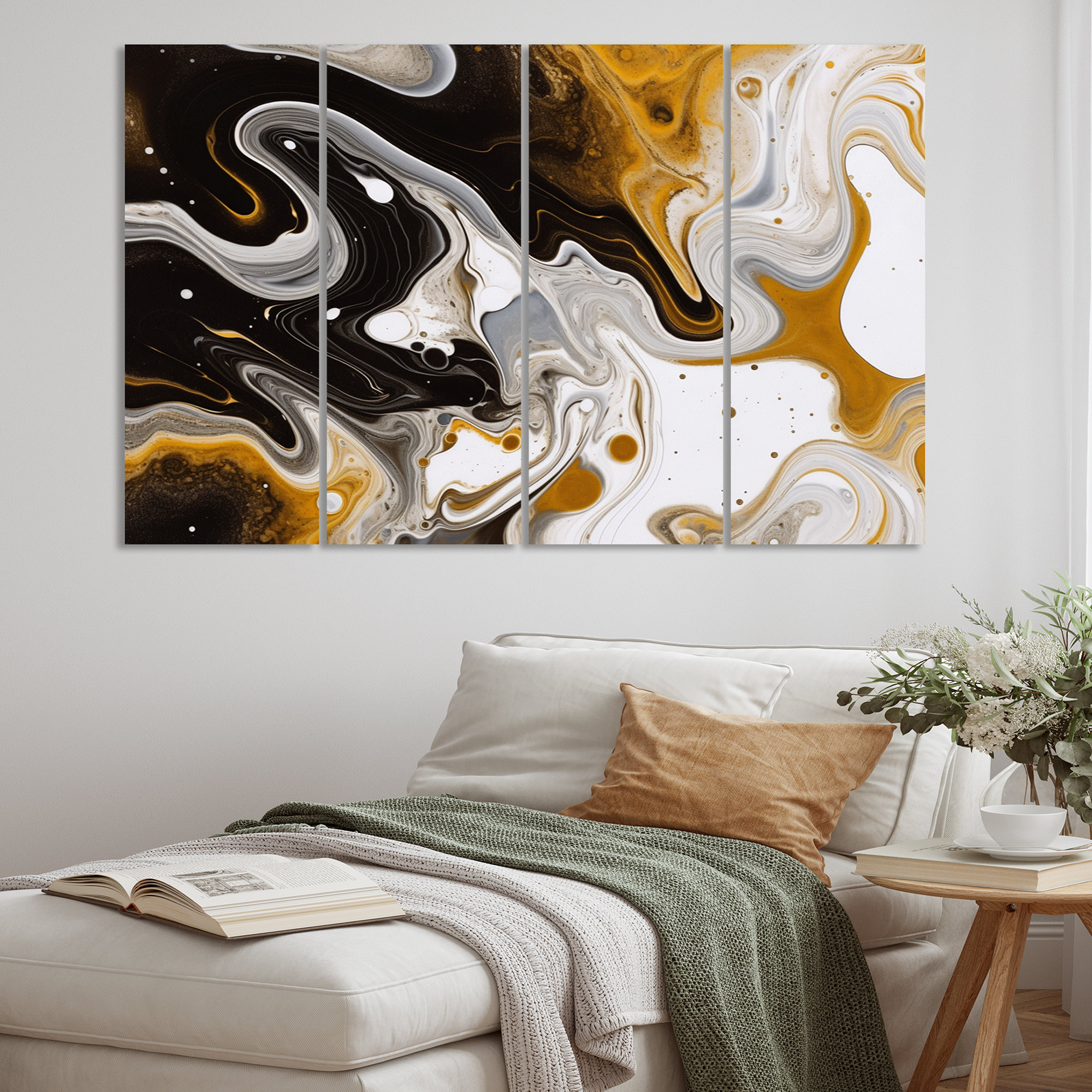 Mercer41 Gold and Black Marble Waves V - Fractals Metal Wall Art Prints Set | Wayfair