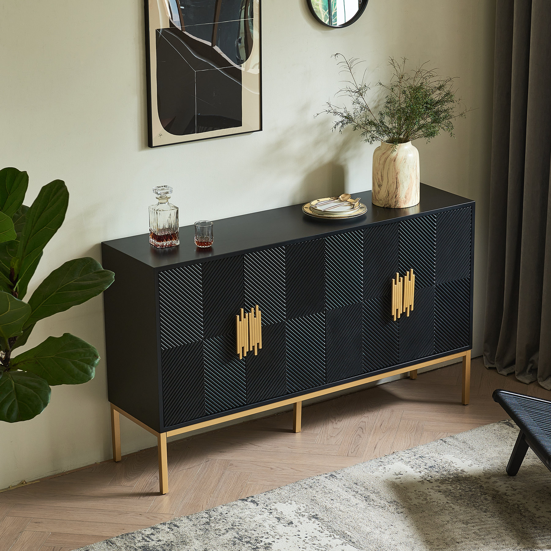 Everly Quinn Mid - Century Modern Geometric Pattern Sideboard | Wayfair