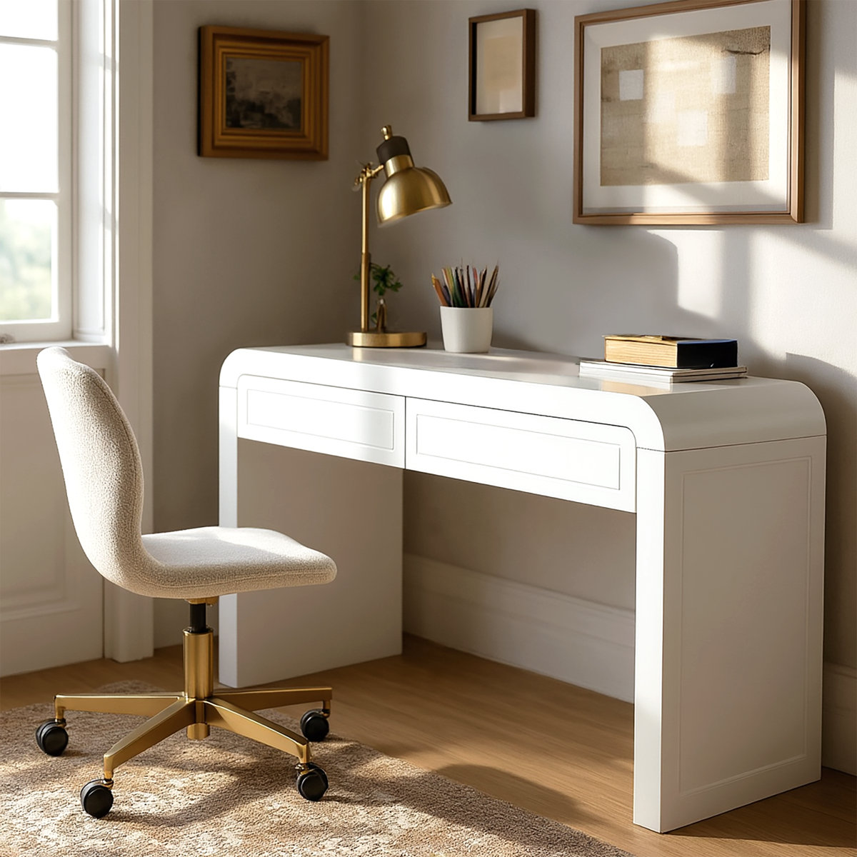 NFusion Caro Modern MDF Console Table With Curved Corners And 2 Drawers ...