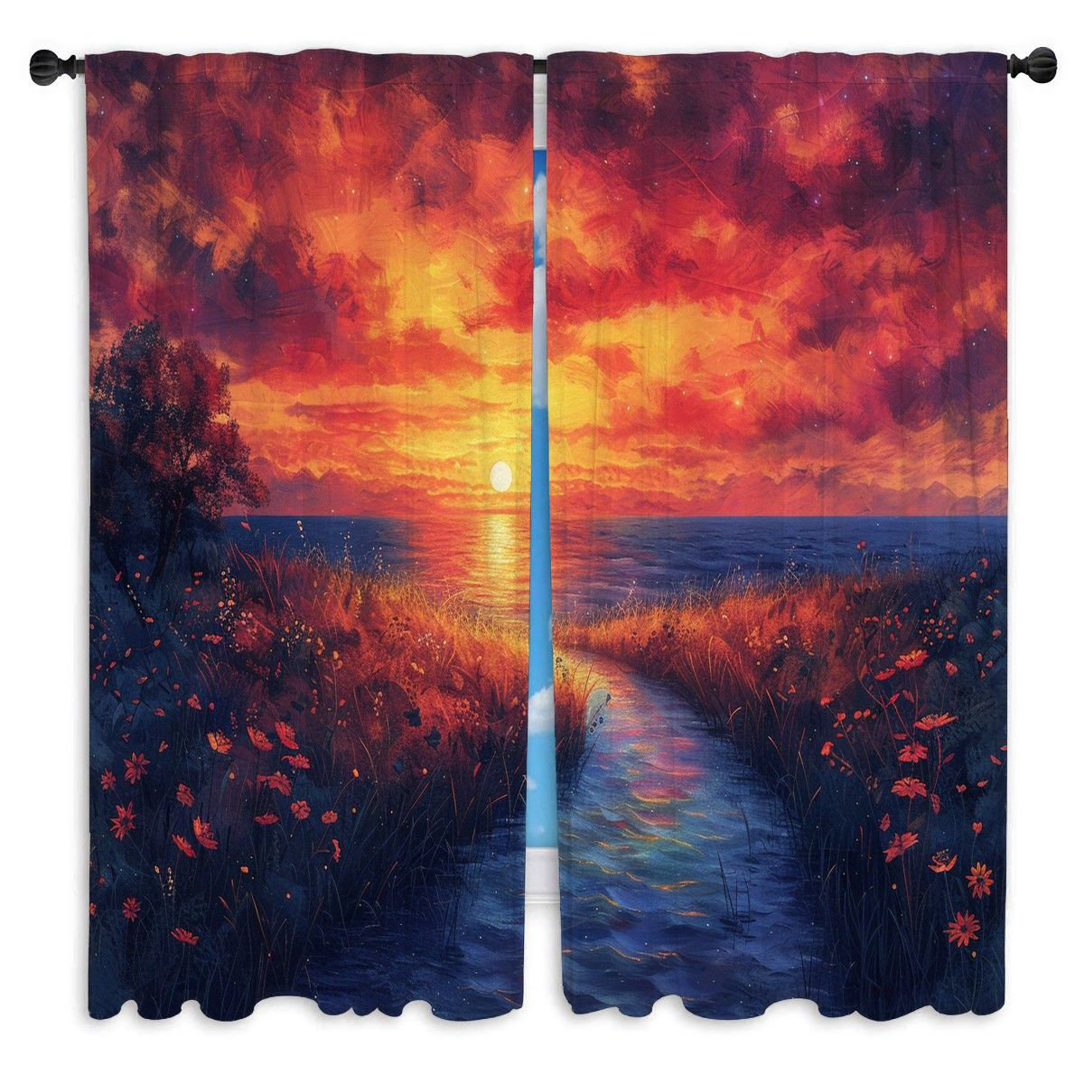 Wildon Home® Sunset Landscape Sheer Window Curtains - 2 Panels_13707 ...