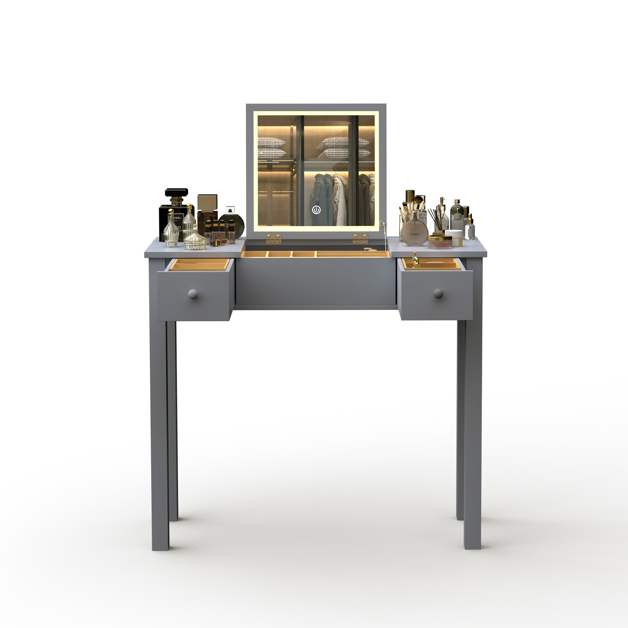 Brayden Studio Flip-Up High Definition Mirror Makeup Vanity Table With ...