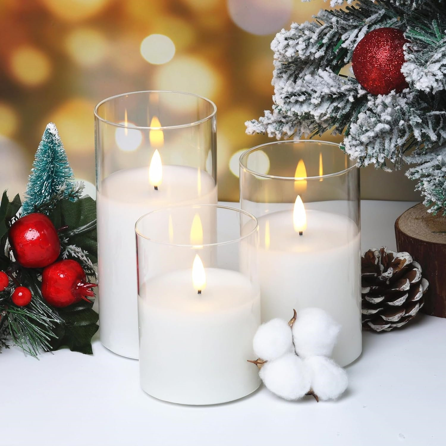 Ebern Designs Clear Glass Flameless Candles with Remote, Flickering ...