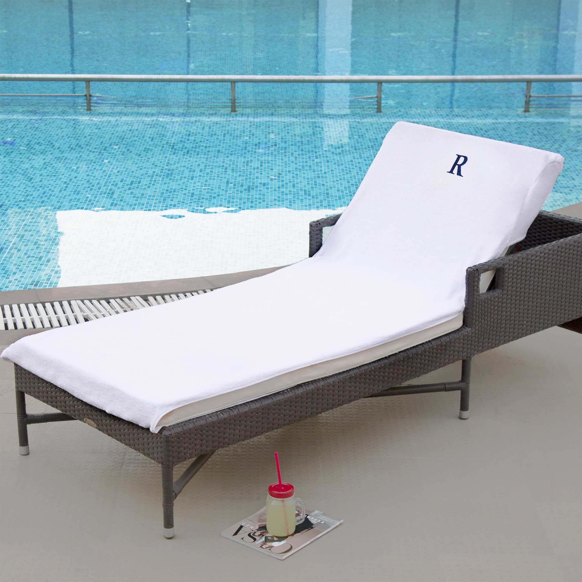Ebern Designs Cotton Terry Monogrammed Patio Chaise Lounge Chair Cover ...
