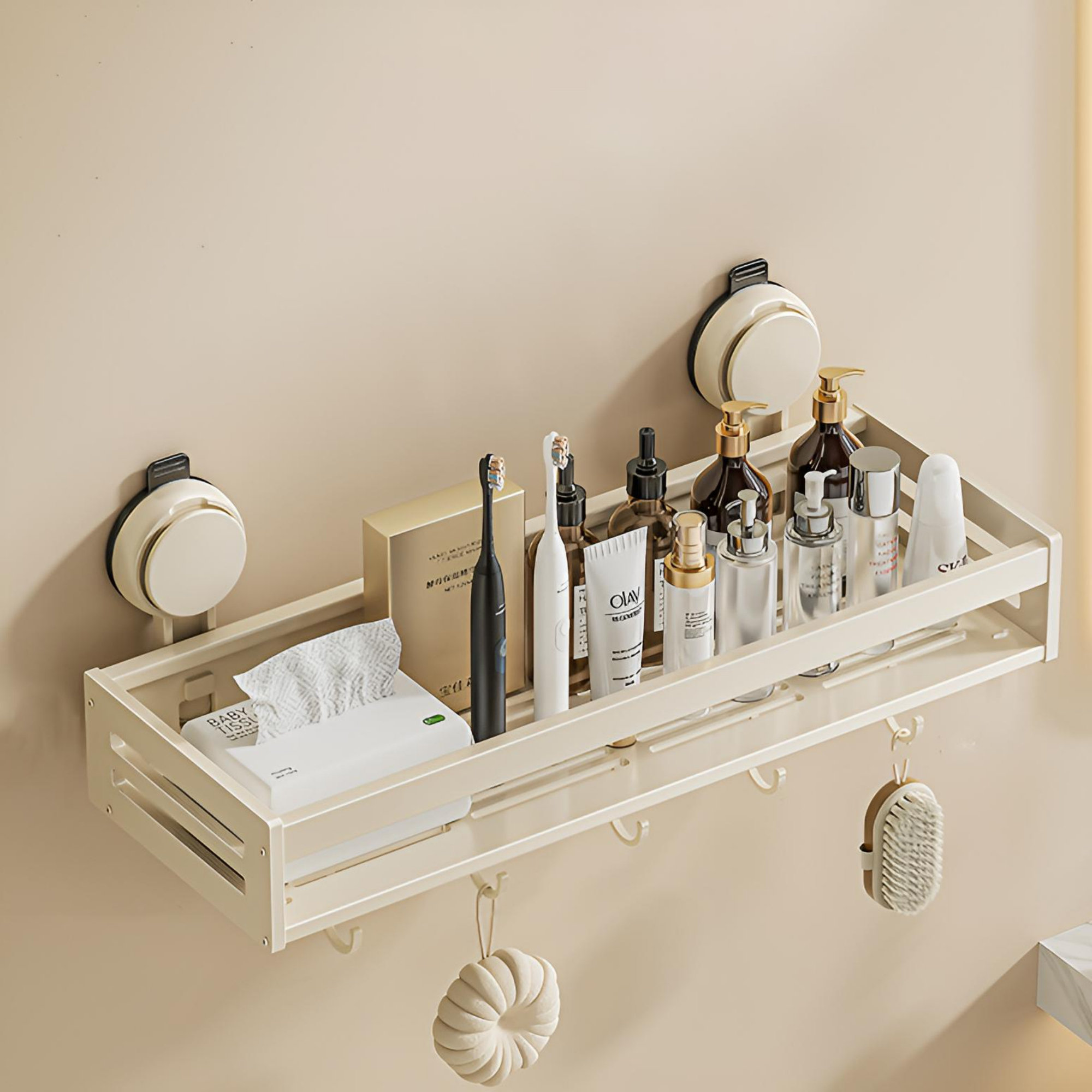 Rebrilliant Non Perforated Suction Cup Storage Rack, Bathroom Storage ...