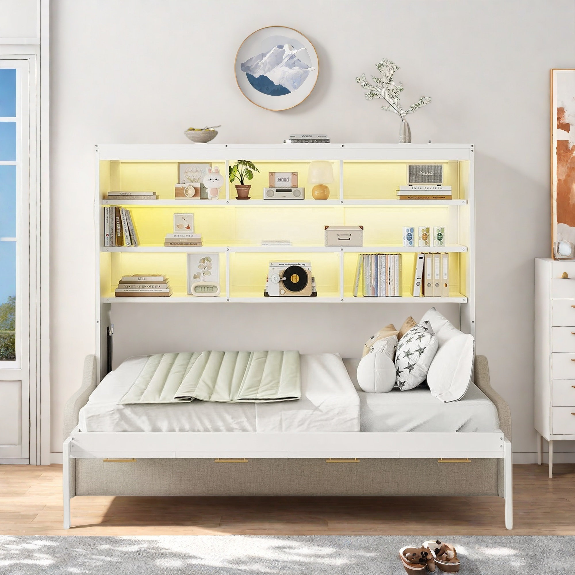 Orren Ellis Murphy Cabinet Bed With Folding Sofa, Built-in Storage ...