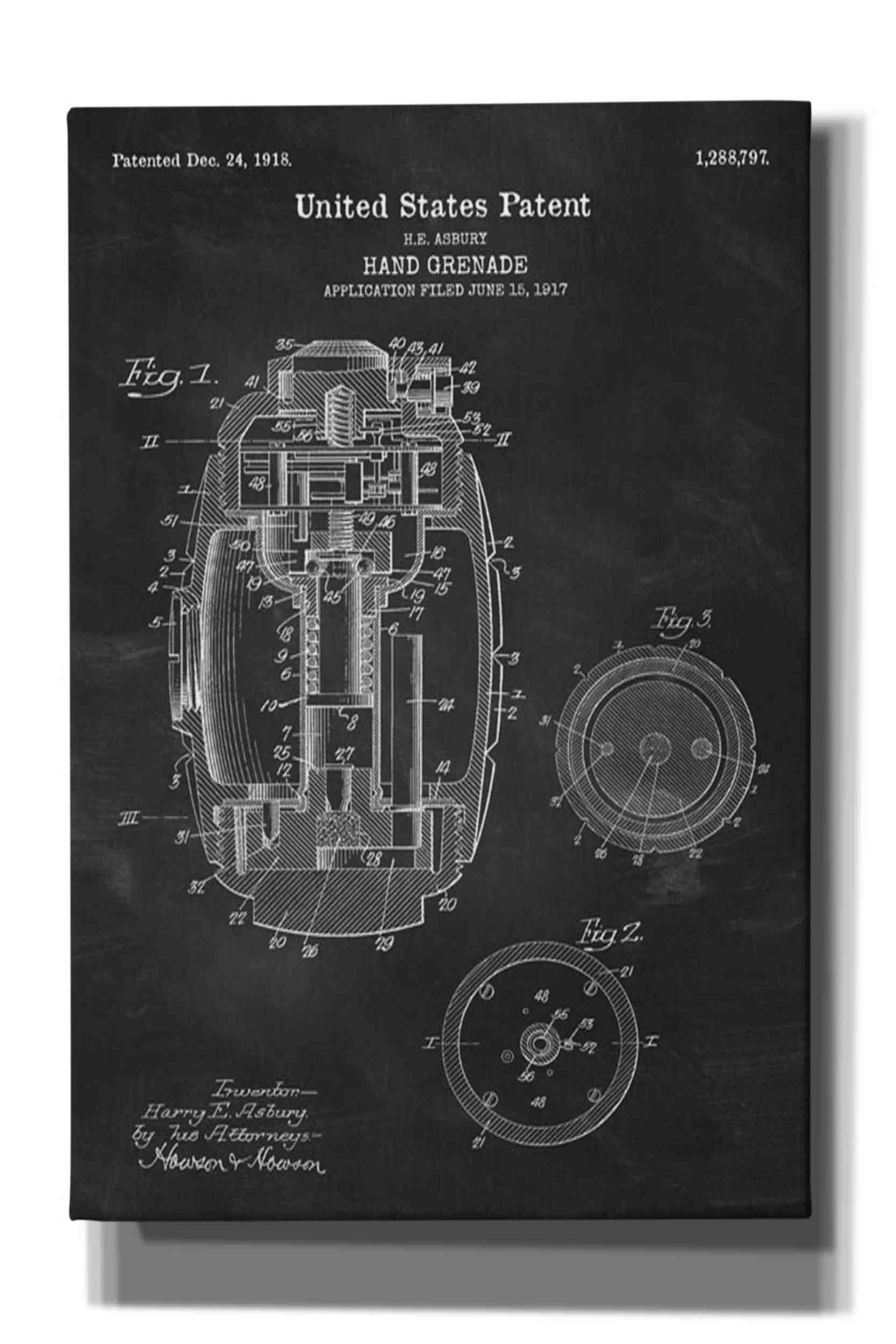 Williston Forge Hand Grenade Blueprint Patent Chalkboard On Canvas by ...