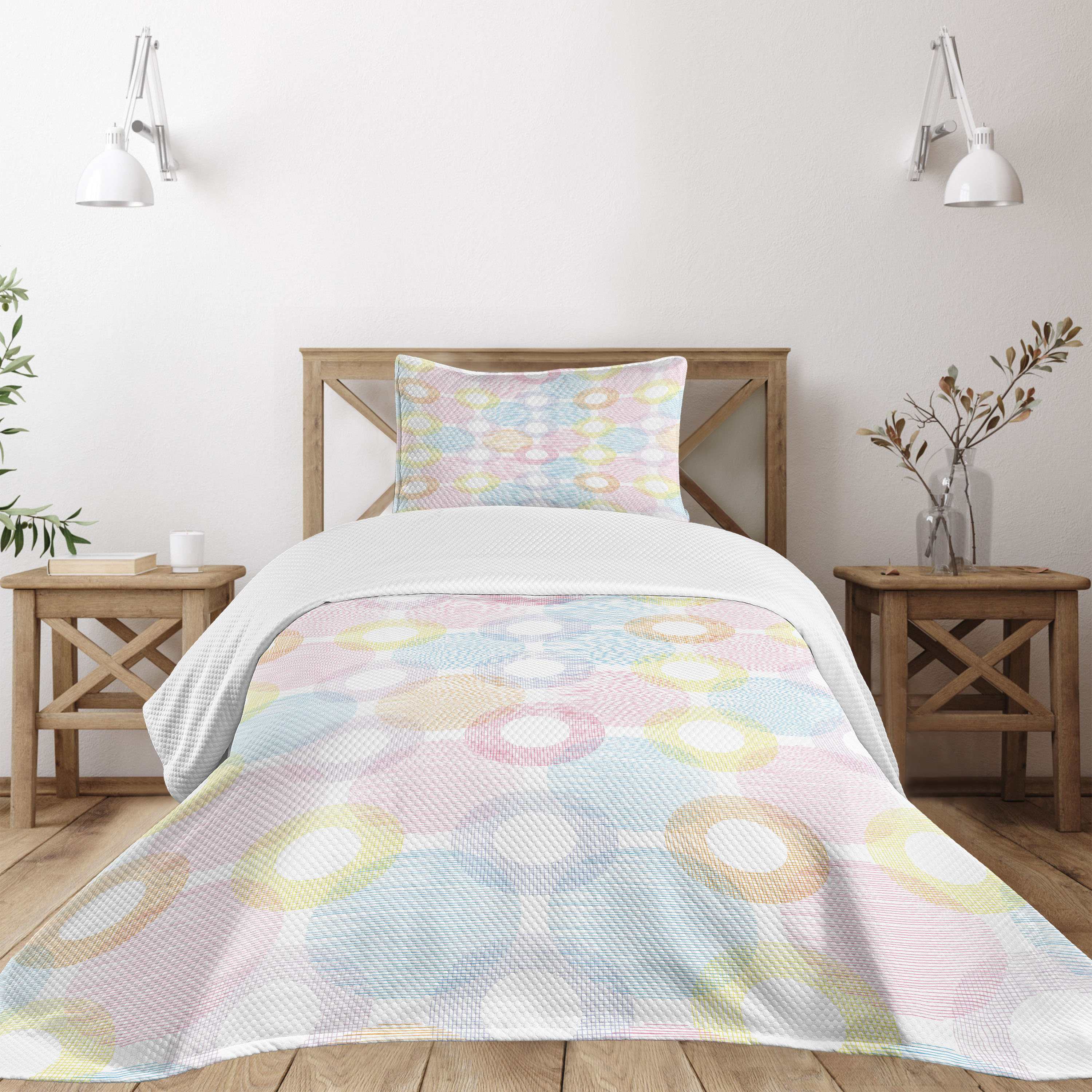 Ambesonne Pastel Bedspread Set Big Spots Overlapping Multicolor | Wayfair