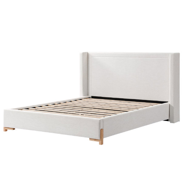 Everly Quinn Wingback Queen Bed Ivory & Reviews | Birch Lane