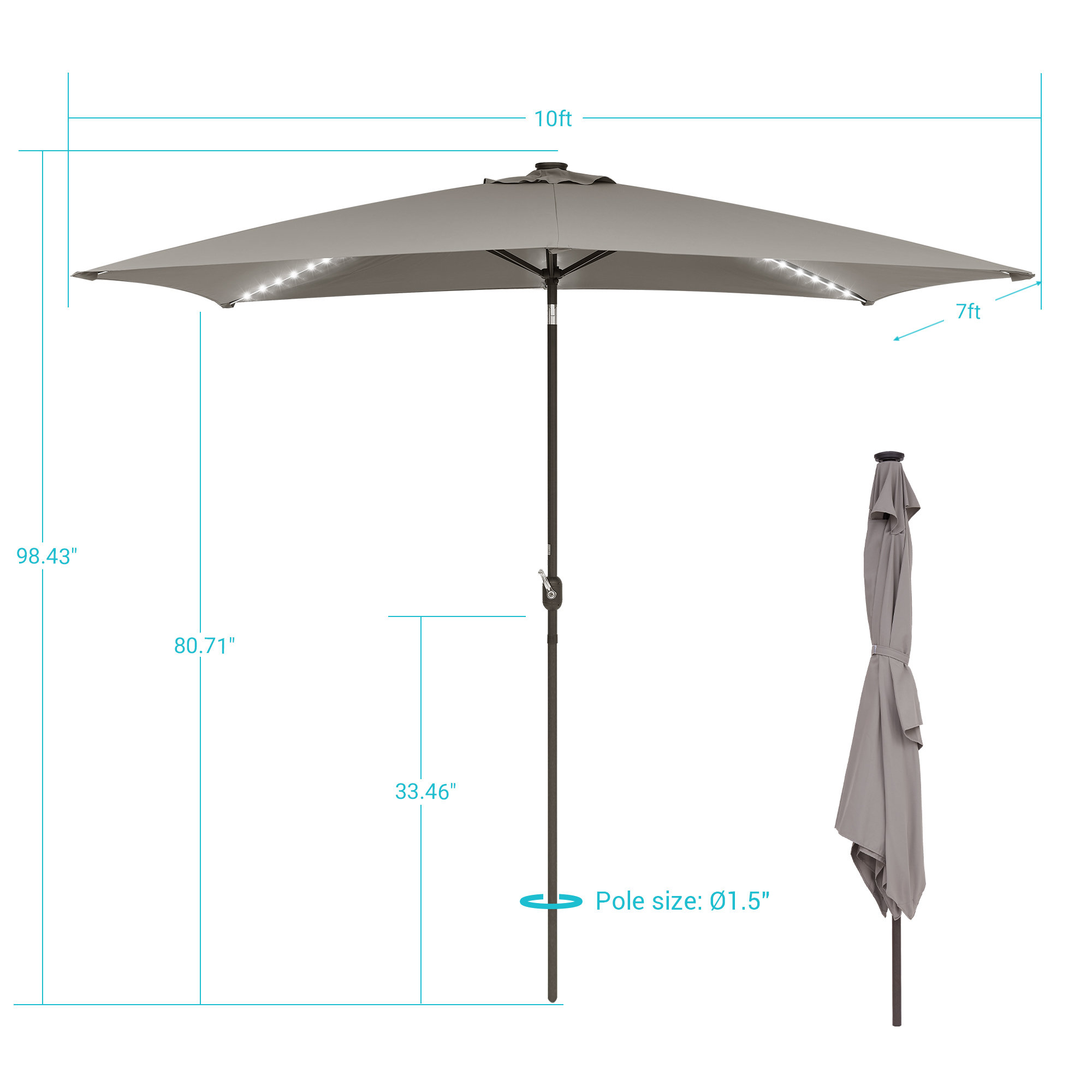 Arlmont & Co. Mirela 120'' x 84'' Rectangular Lighted Market Umbrella ...