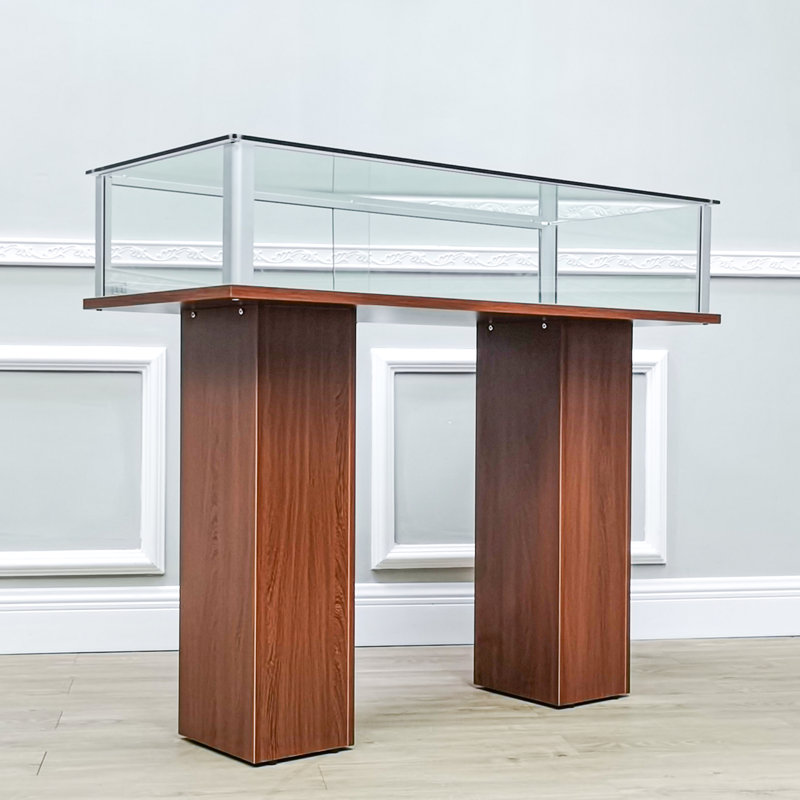 FixtureDisplays 46 x 20 x 40" Glass Showcase Wood Base Floor Stand ...