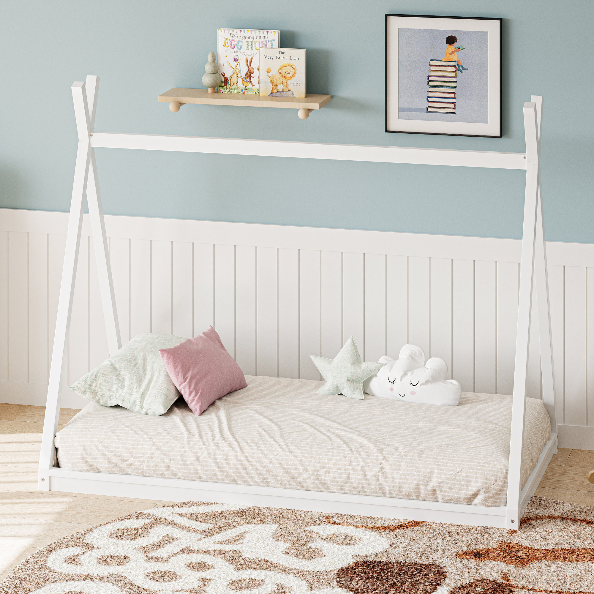 Harper Orchard Wood Twin Size Tent Bed for Kids, Montessori Style Low ...