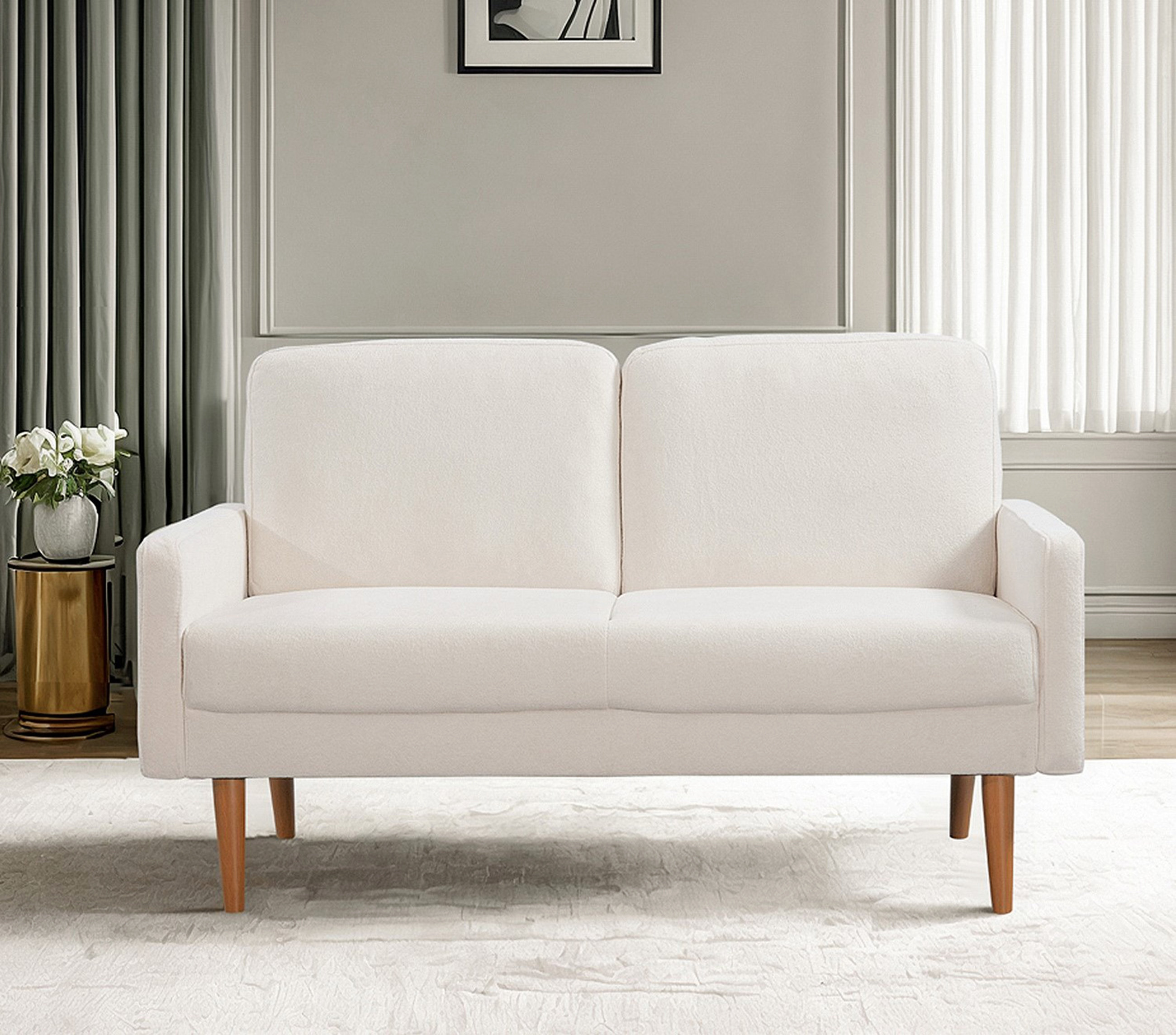 Mercer41 Velvet Upholstered 2 Seater Loveseat Sofa With European Style ...