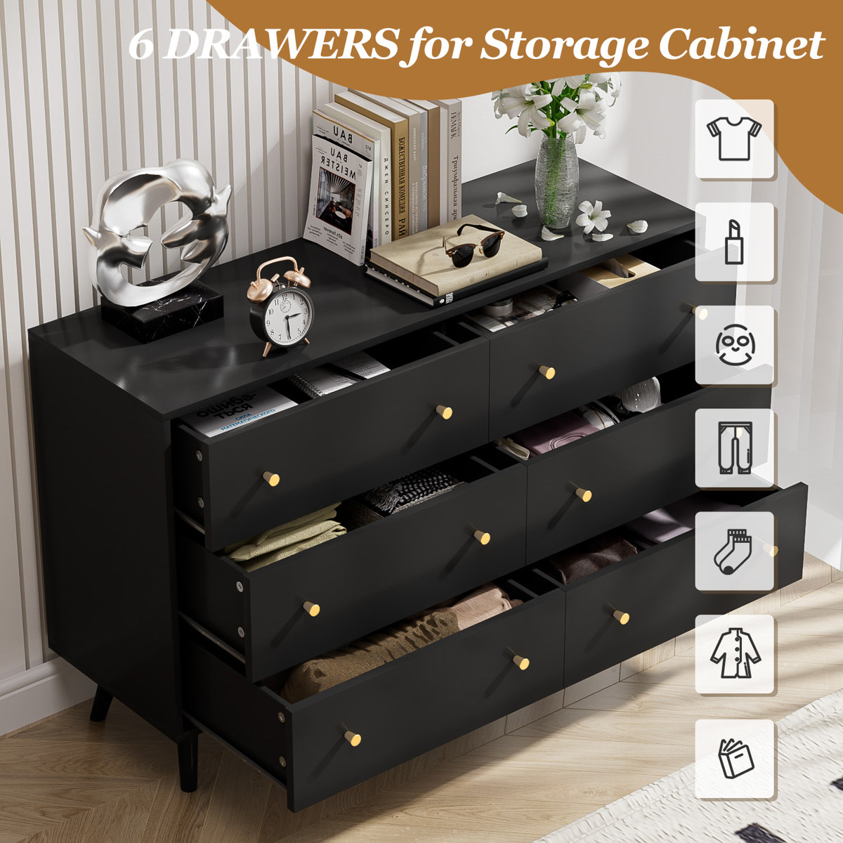 George Oliver Commode 6 tiroirs pour chambre à coucher, meuble télé ...