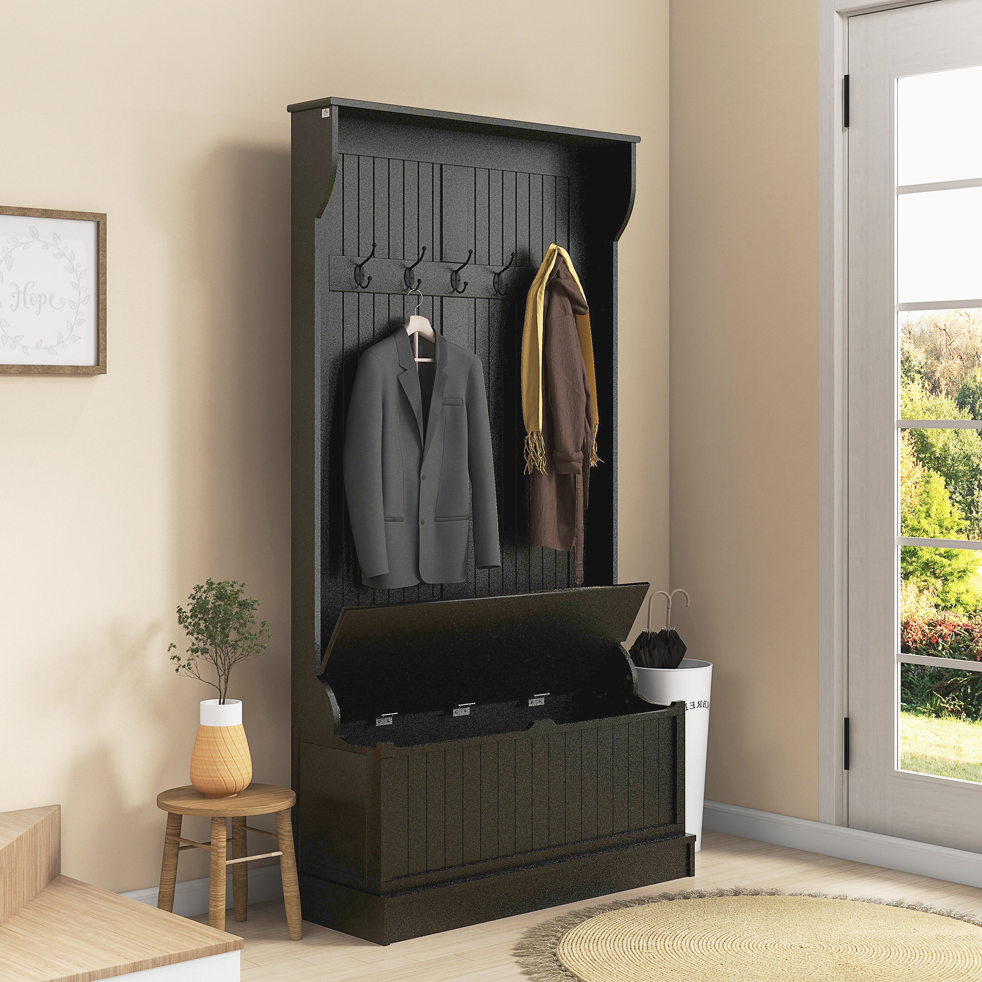August Grove HOMCOM 3-In-1 Entryway Hall Tree With Storage Bench ...