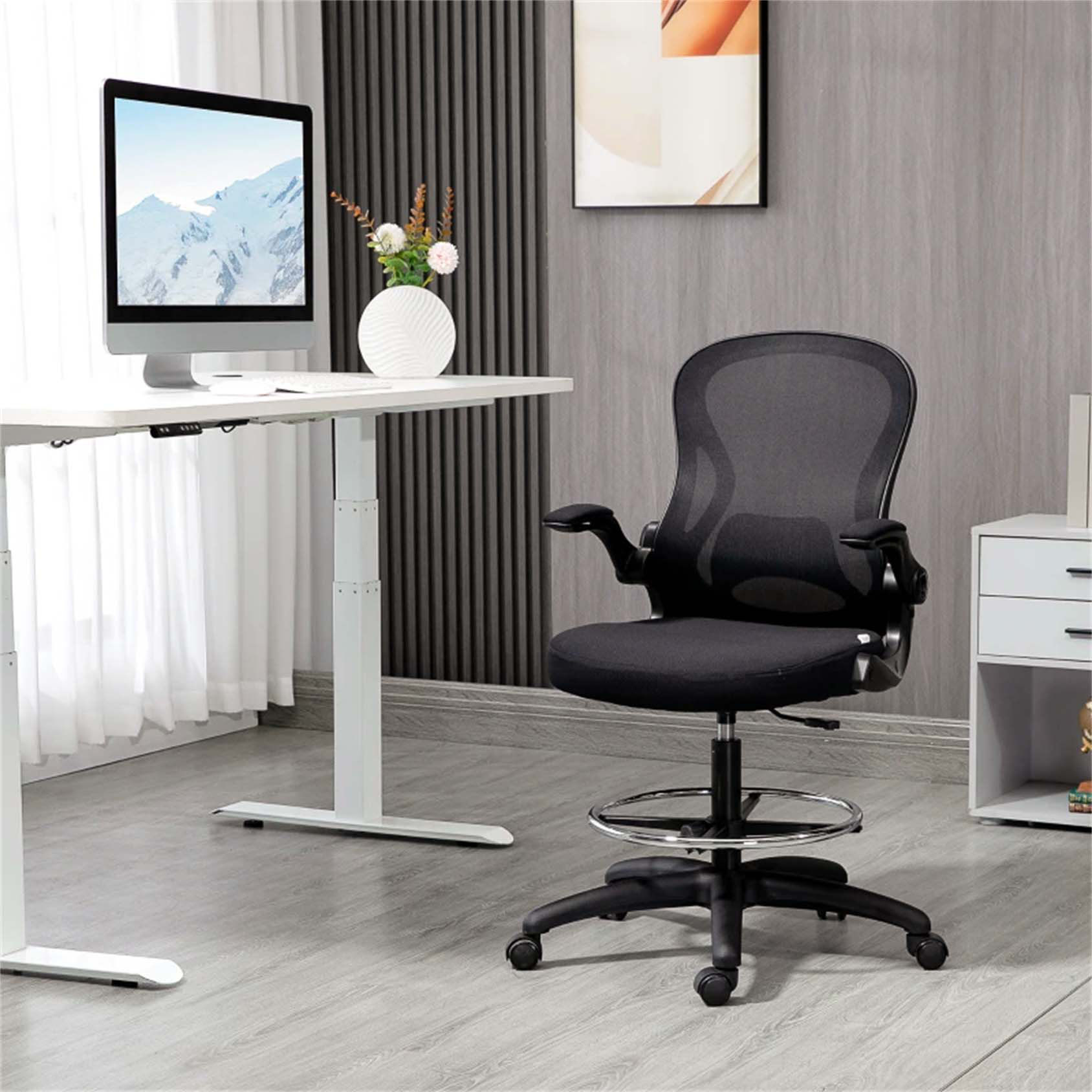 Inbox Zero Ergonomic Standing Desk Chair With Lumbar Support And Flip ...