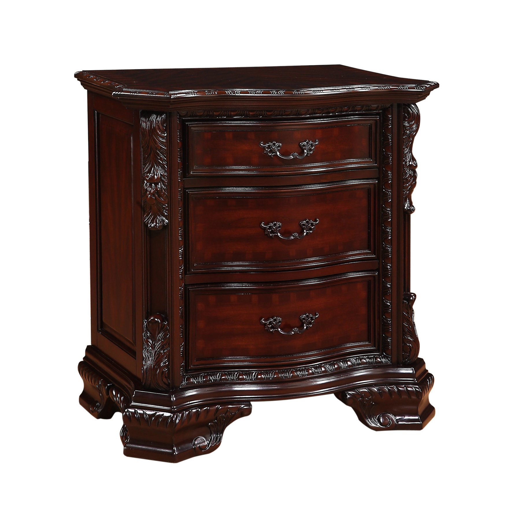 xingguangya -coloured Nightstand, Solid Wood With Three Drawer Bedroom ...