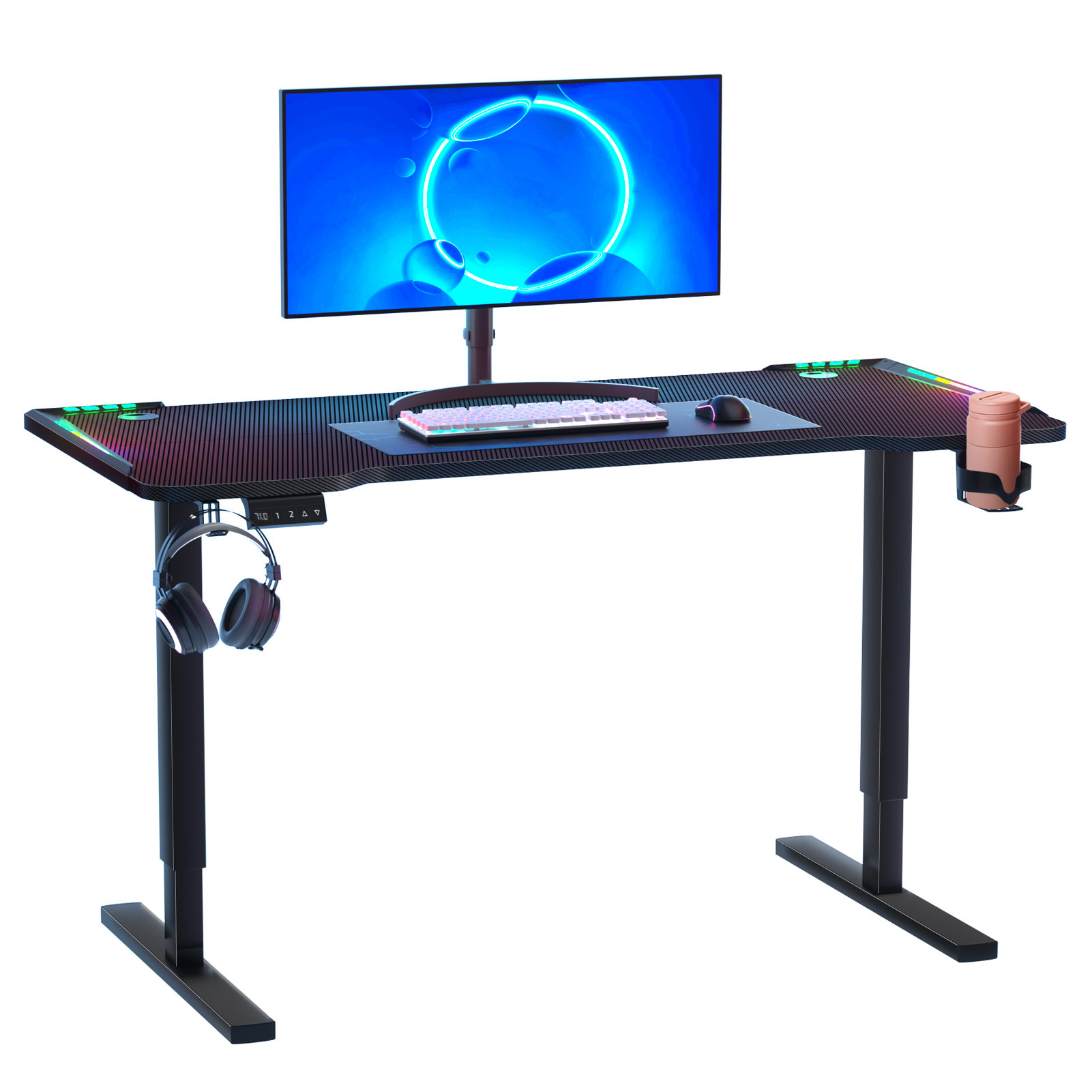 Inbox Zero 56in Gaming Desk, 3 Levels Electric Lift Standing Desk ...