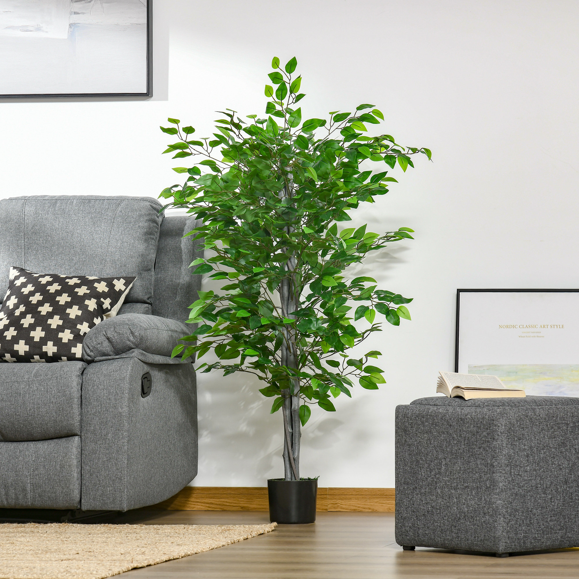 Primrue 4.5ft Ficus Artificial Tree with Realistic Leaves for Indoor ...