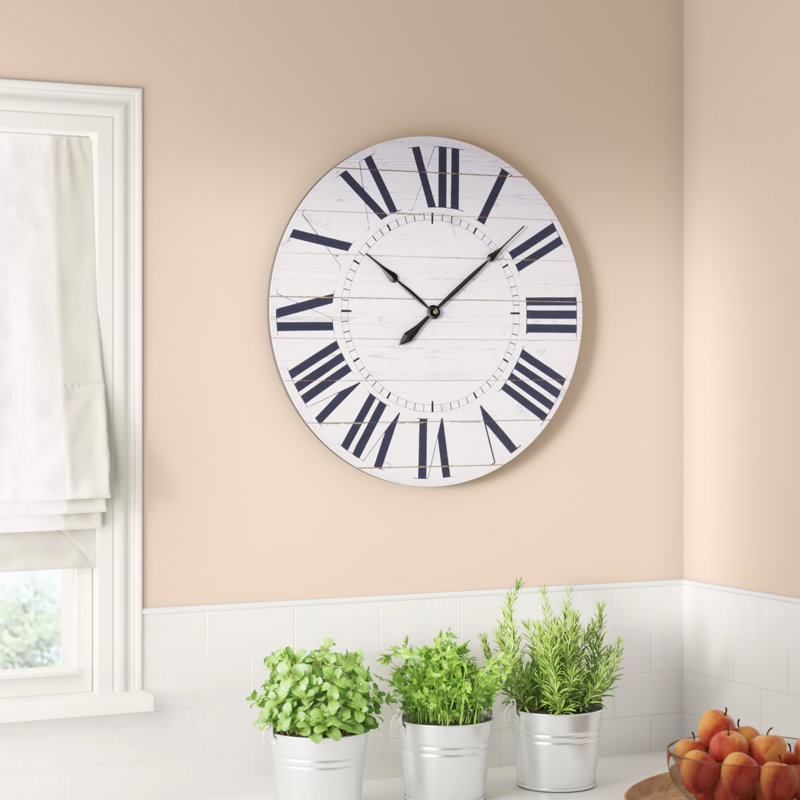 Gracie Oaks Estelle Round French Country Shiplap Farmhouse Wall Clock ...