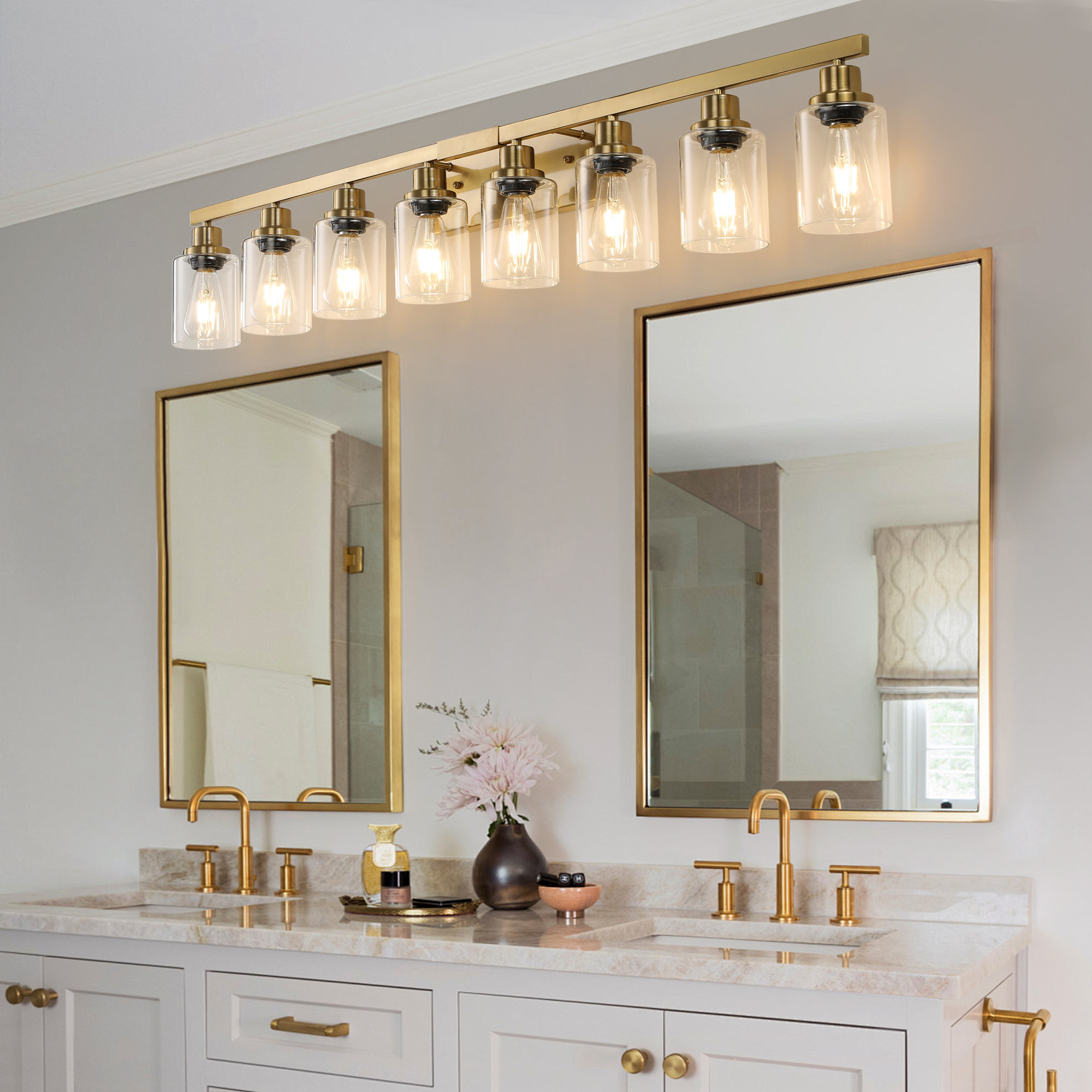 Latitude Run® 51.2 in. 8-Light Bathroom Vanity Light Fixture with Clear ...