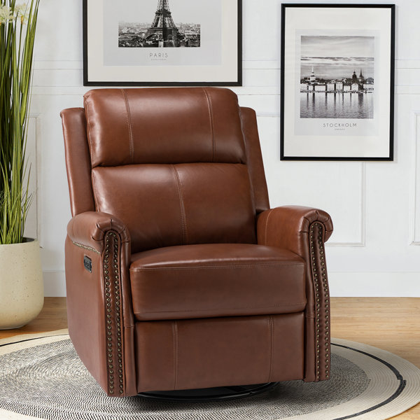 Lark Manor Alaynie 32" Wide Genuine Leather Power Swivel Standard ...