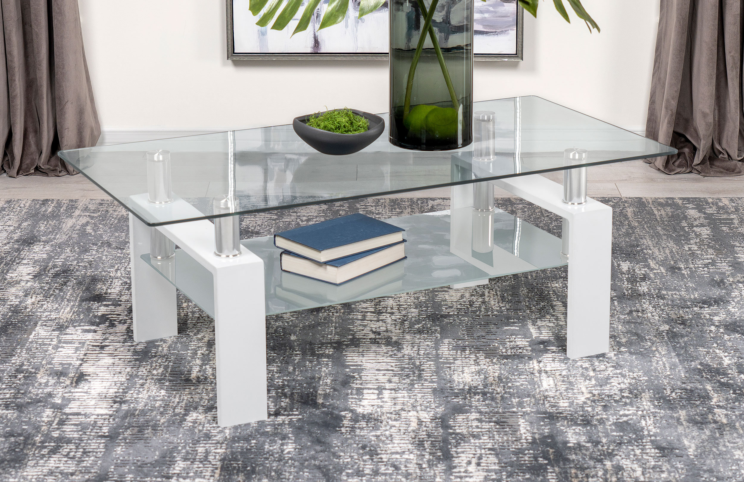Wade Logan® Dyer Tempered Glass Coffee Table With Shelf | Wayfair