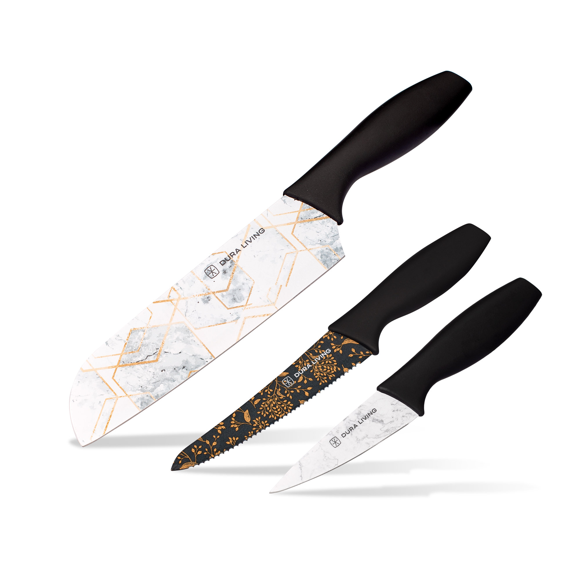 Dura Living 3-Piece Kitchen Knife Set - Nonstick Fashion Printed ...
